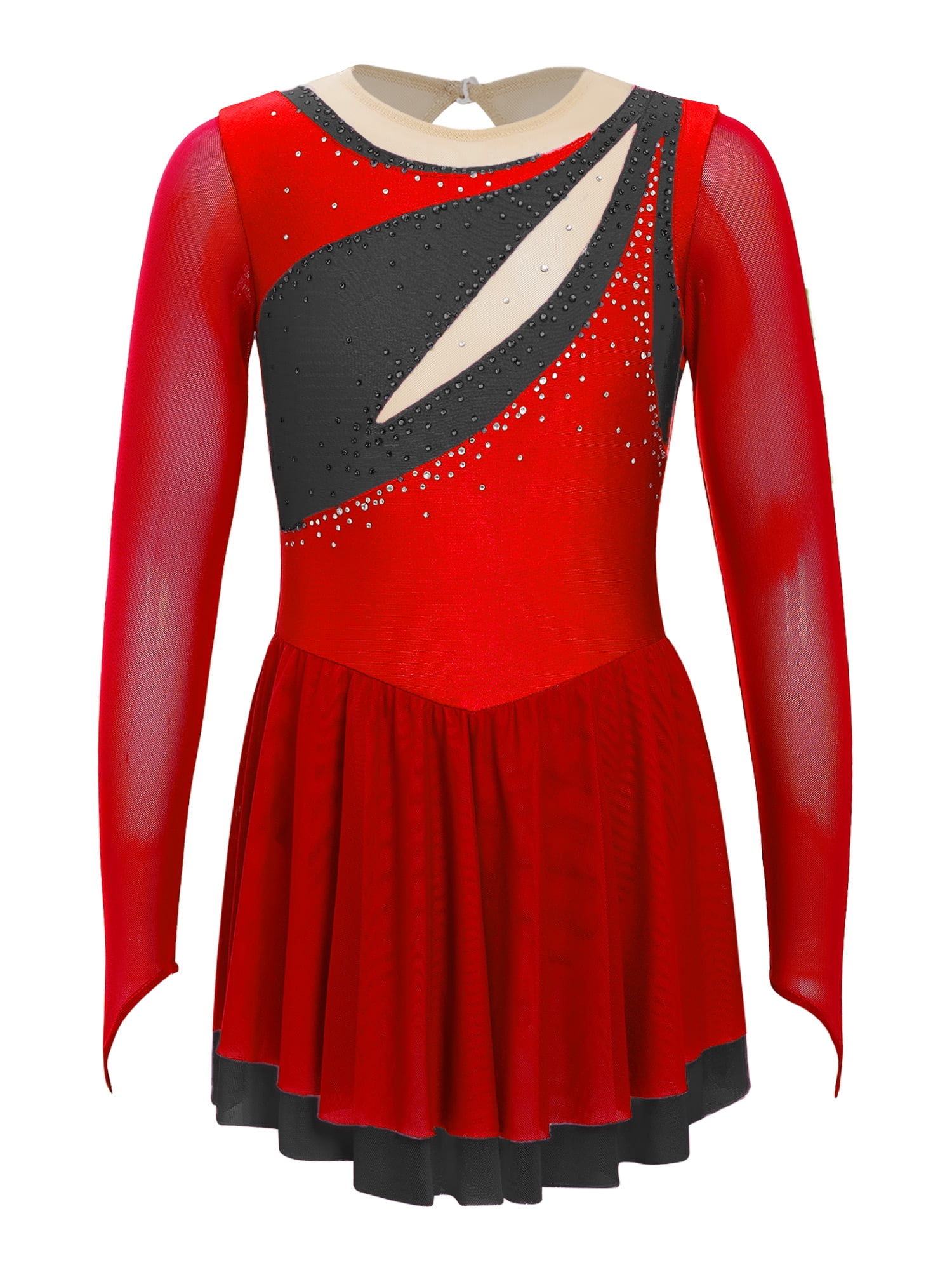 Kaerm Kids Girls Rhinestone Long Sleeve Figure Ice Skating Dress ...