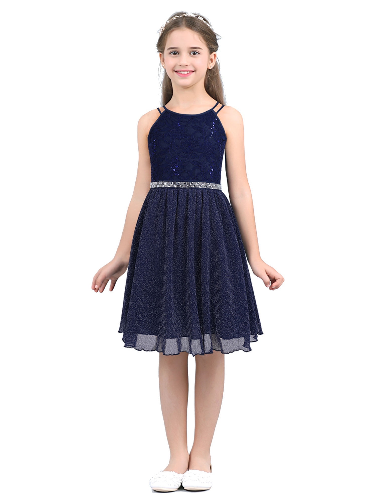 Kaerm Kids Girls Sequin Floral Lace High Neck Dress for Wedding ...