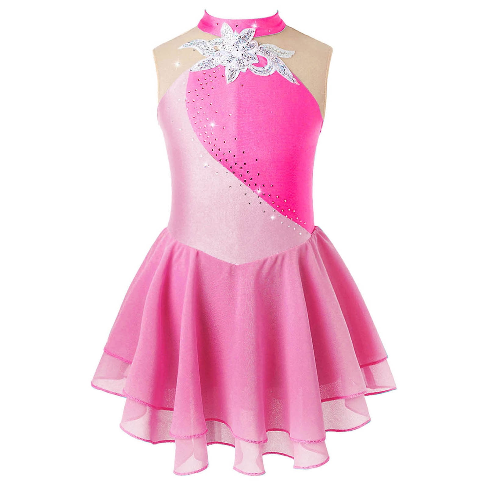 Kaerm Kids Girls Sequins Floral Sleeveless Figure Ice Skating Dress ...