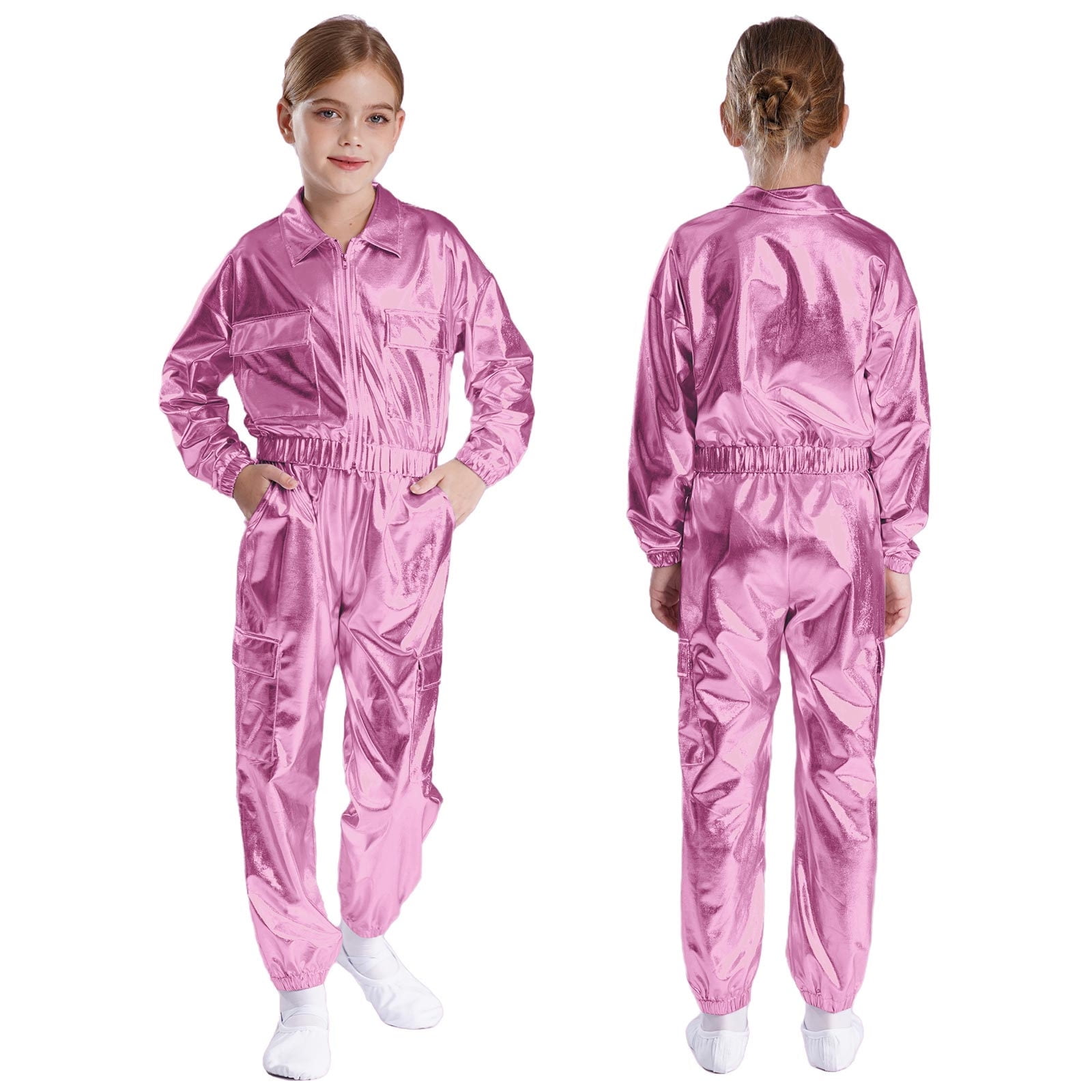 Kaerm Kids Girls Shiny Jazz Hip Hop Street Dance Outfits Long Sleeve ...