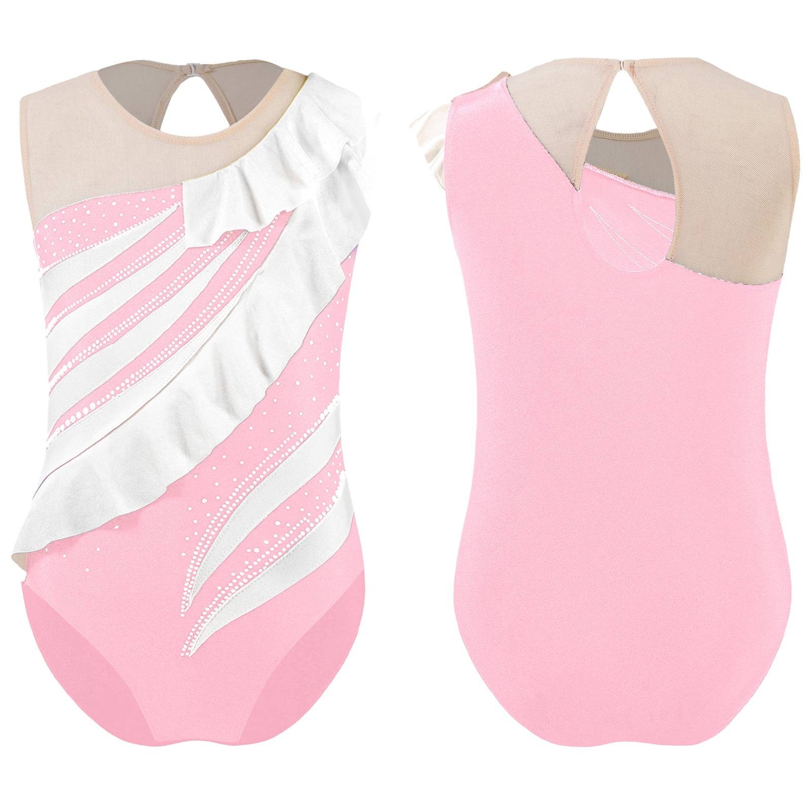 Kaerm Kids Shiny Rhinestone Sleeveless Ruffle Gymnastics Tank Leotard ...