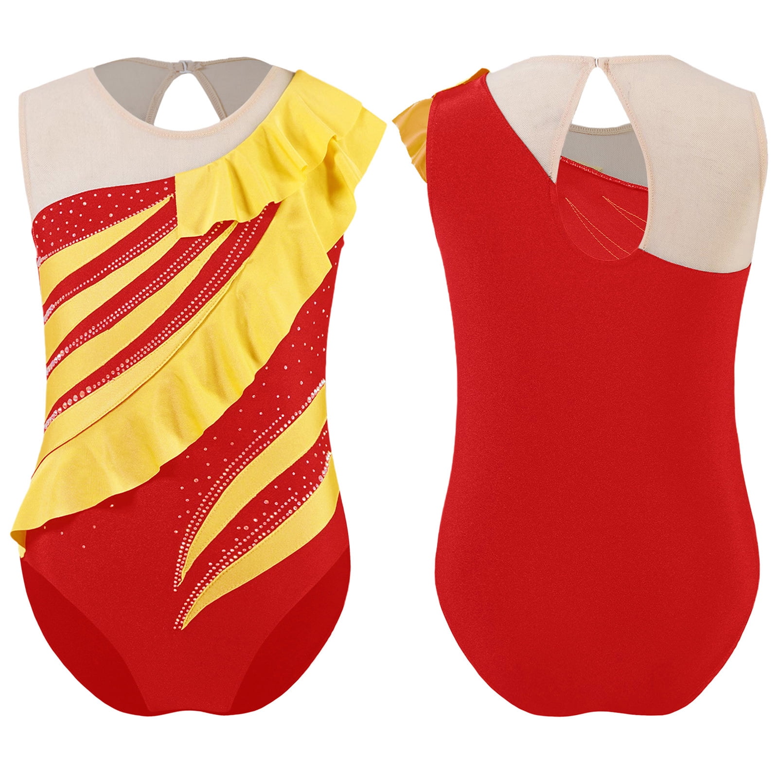 Kaerm Kids Shiny Rhinestone Sleeveless Ruffle Gymnastics Tank Leotard ...