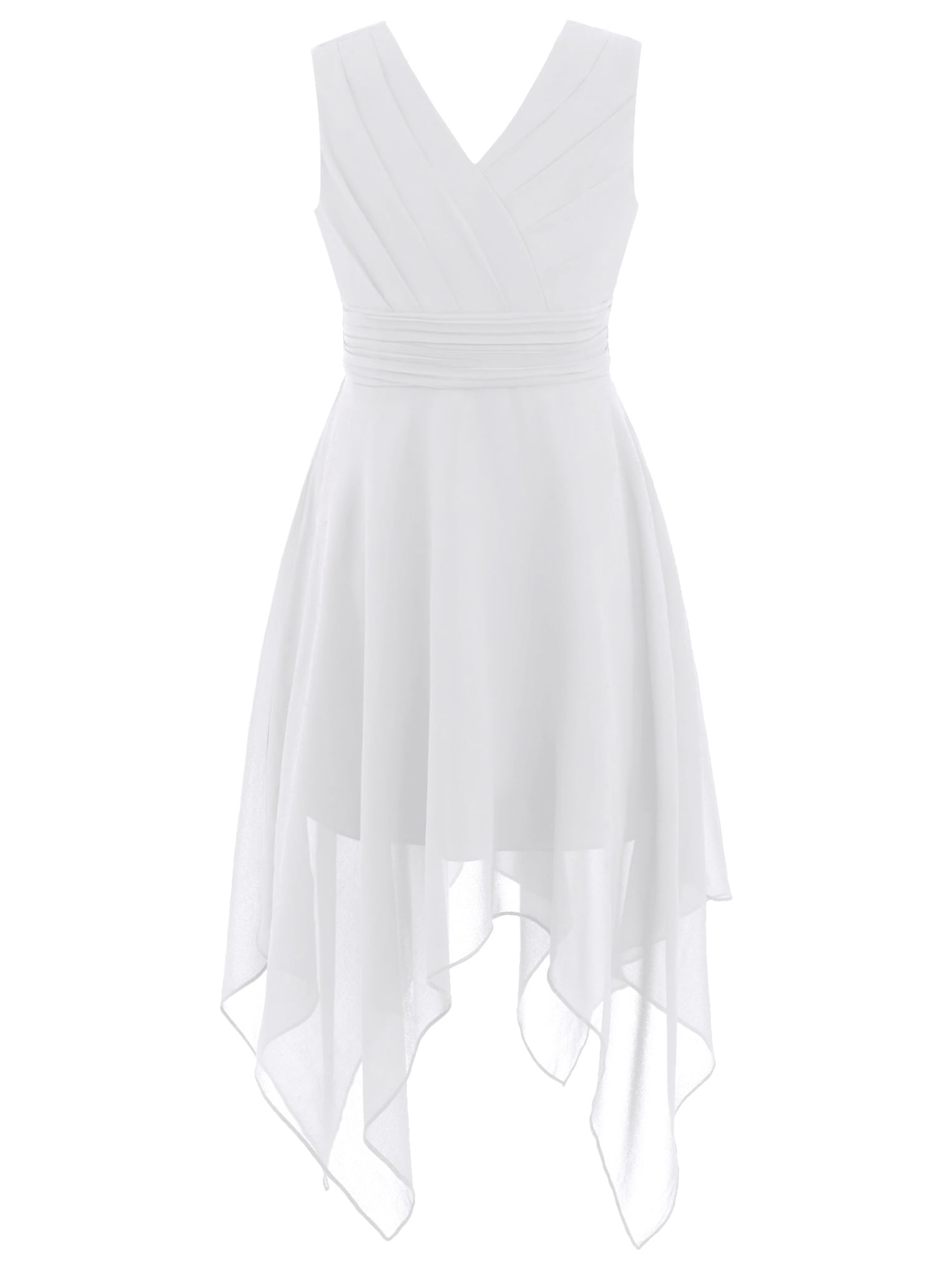 Kaerm Little Big Girls Sleeveless V Neck Chiffon A-line Asymmetric Hem ...