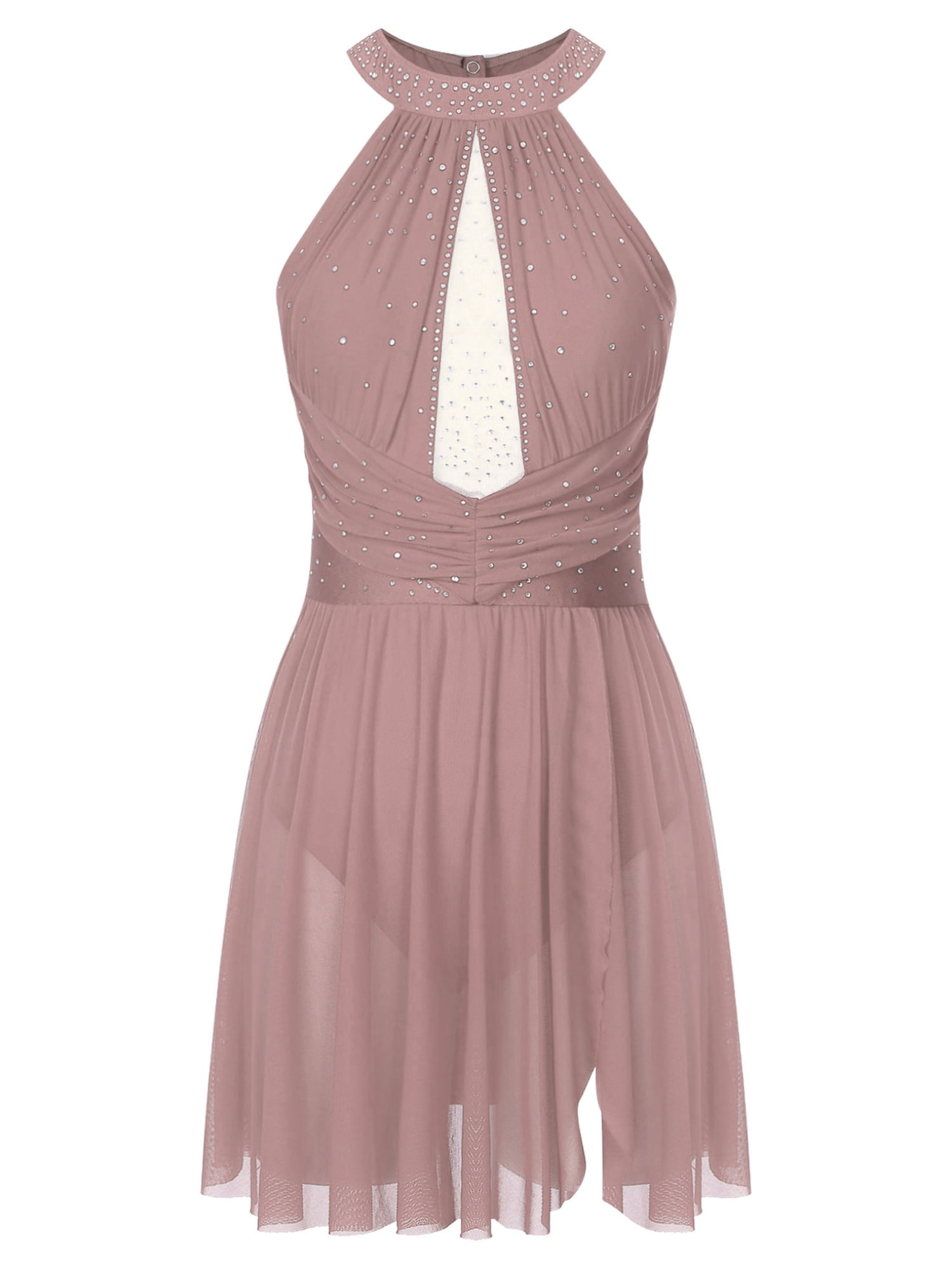 Kaerm Lyrical Dance Dress for Women Modern Halter Sleeveless Sheer Mesh ...