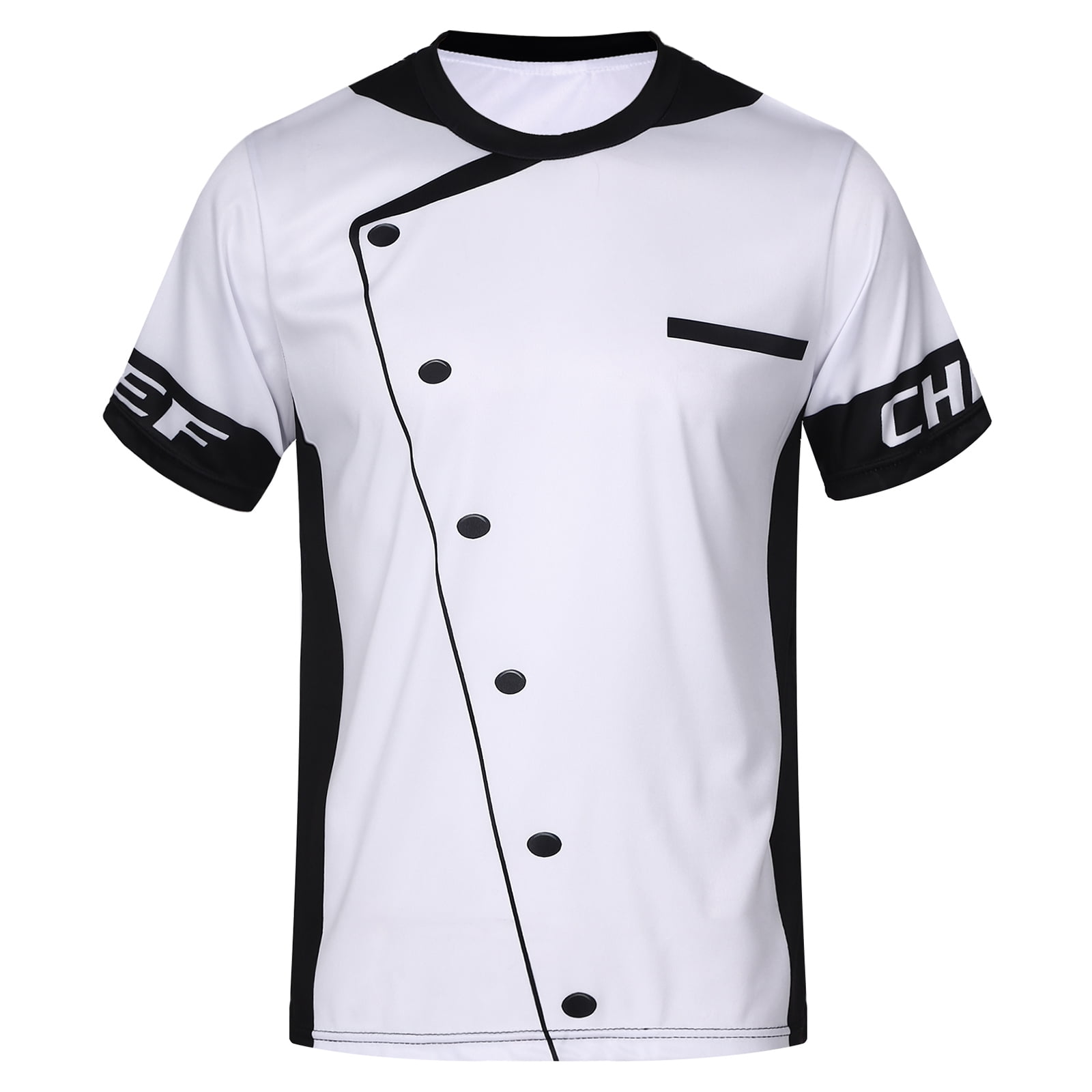 Kaerm Men Print Chef Coat Short Sleeve Chef T-shirt Crew Neck Chef ...