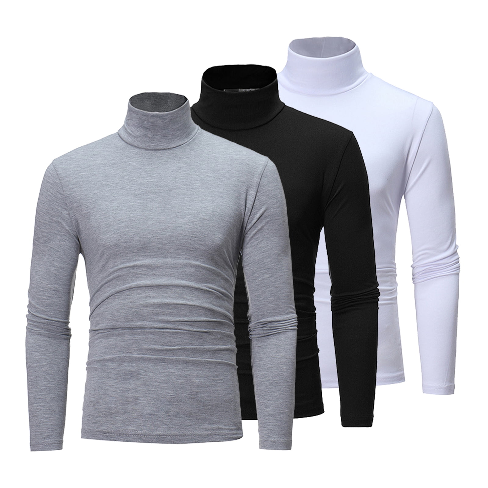 Kaerm Men's 3 Pcs Basic Turtleneck Long Sleeve Casual Fit Tops Fall Winter Pullover Black&White ...