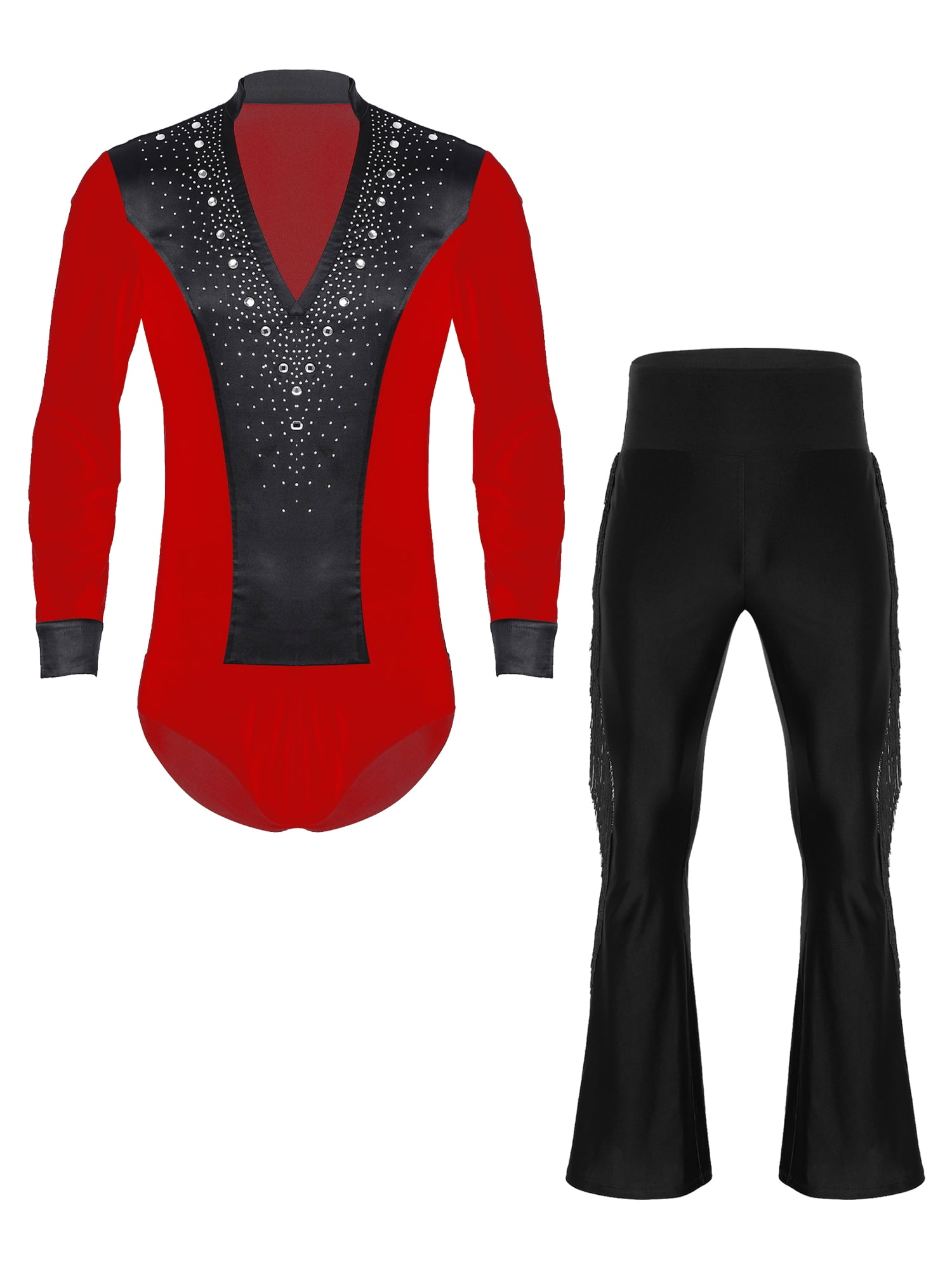 Kaerm Men's Ballroom Latin Dance Outfit Rhinestones Bodysuit with ...