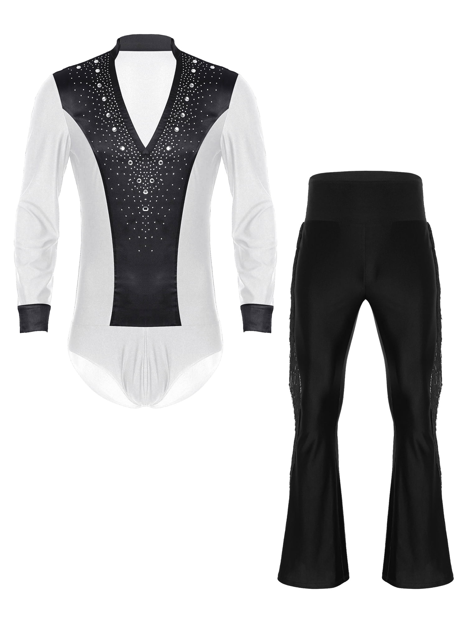 Kaerm Men's Ballroom Latin Dance Outfit Rhinestones Bodysuit with ...