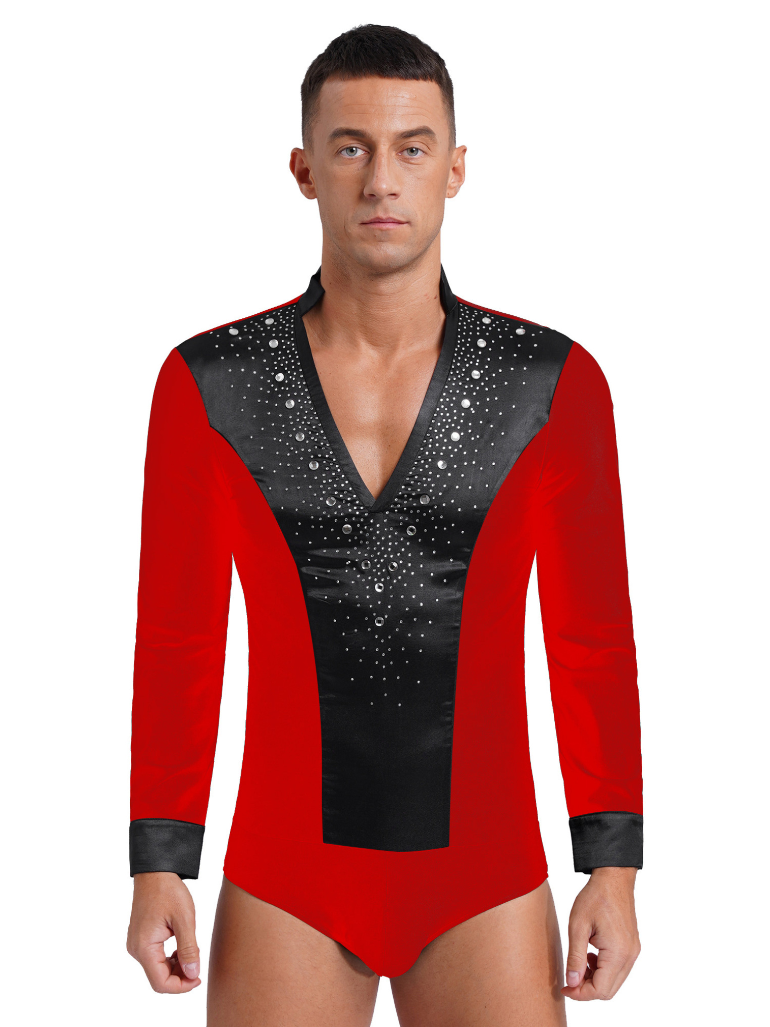Kaerm Men's Rhinestone Latin Salsa Dance Shirt V Neck Ballroom Dance ...