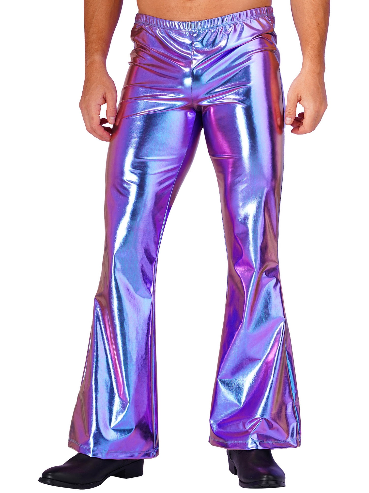 Kaerm Men's Shiny Metallic 70s Vintage Disco Party Long Pants Bell ...