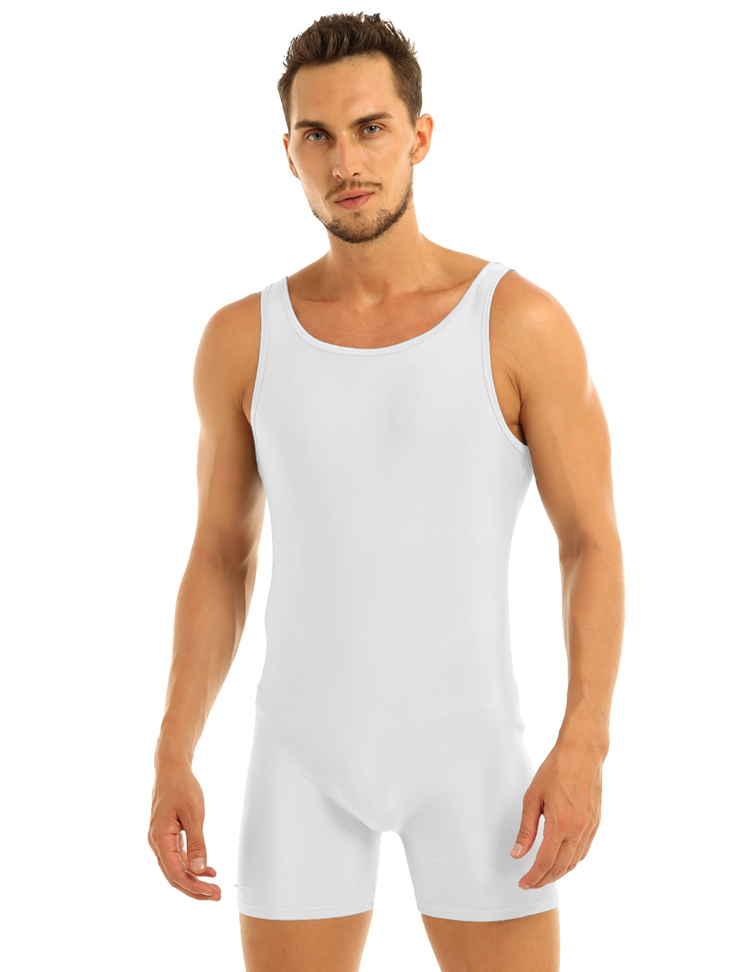 Kaerm Men's Stretchy One Piece Sleeveless Tank Unitard Bodysuit Leotard ...