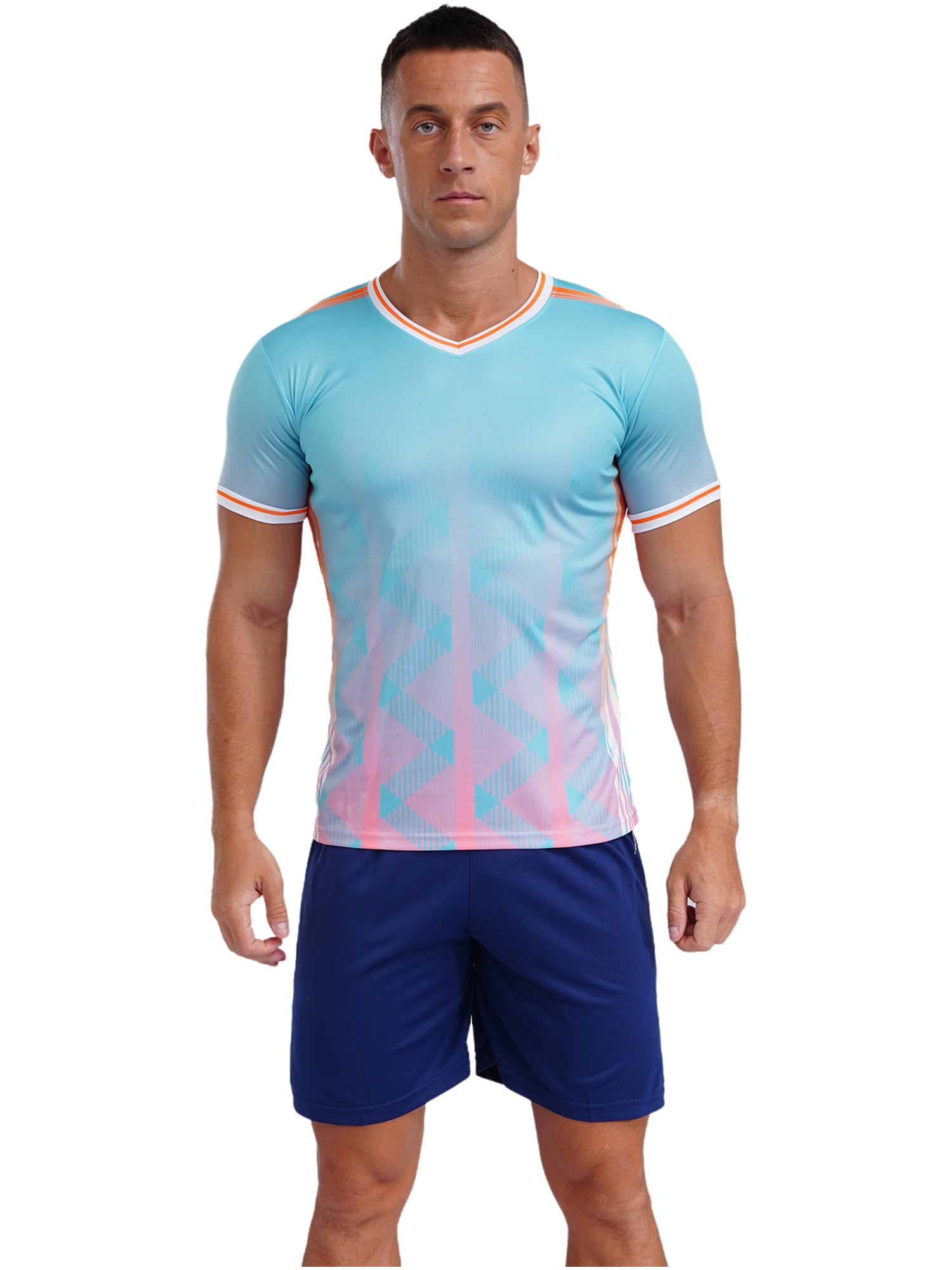 Kaerm Mens Short Sleeve Soccer Jersey with Shorts Set Football Training ...