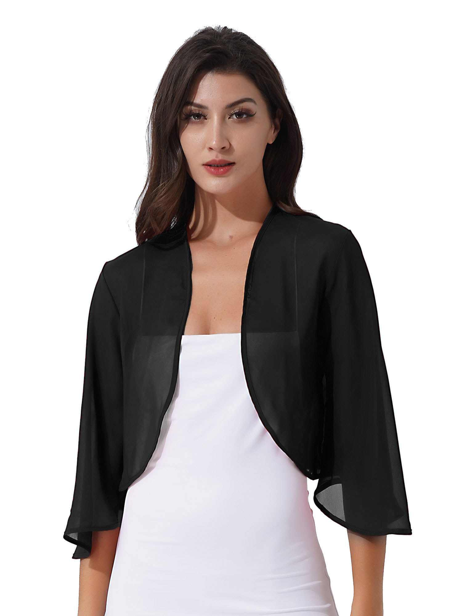 Fashion Secrets Women's Sheer Chiffon Bolero Shrug Jacket Cardigan 3/4 ...
