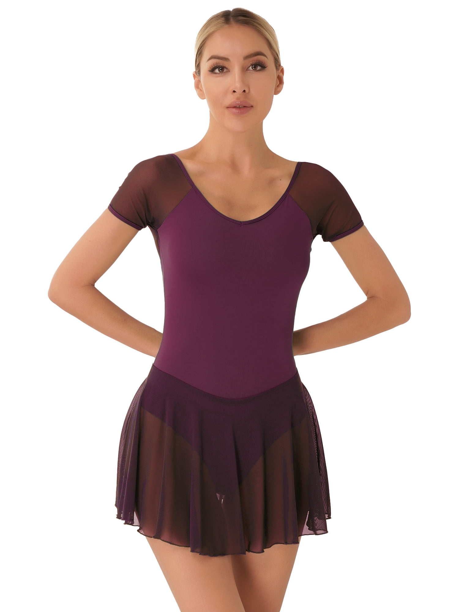 Kaerm Women Ballet Dance Skirted Leotard Dress Gymnastics Bodysuits ...