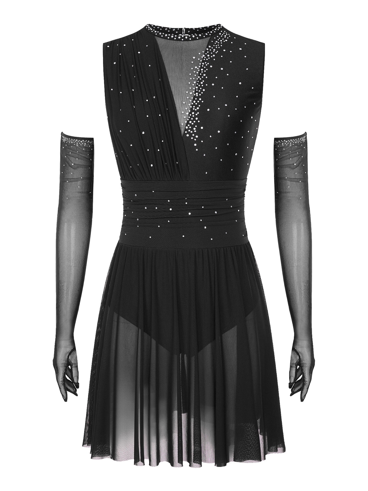 Kaerm Women Figure Skating Dress Shiny Rhinestones Ice Skating Leotard ...