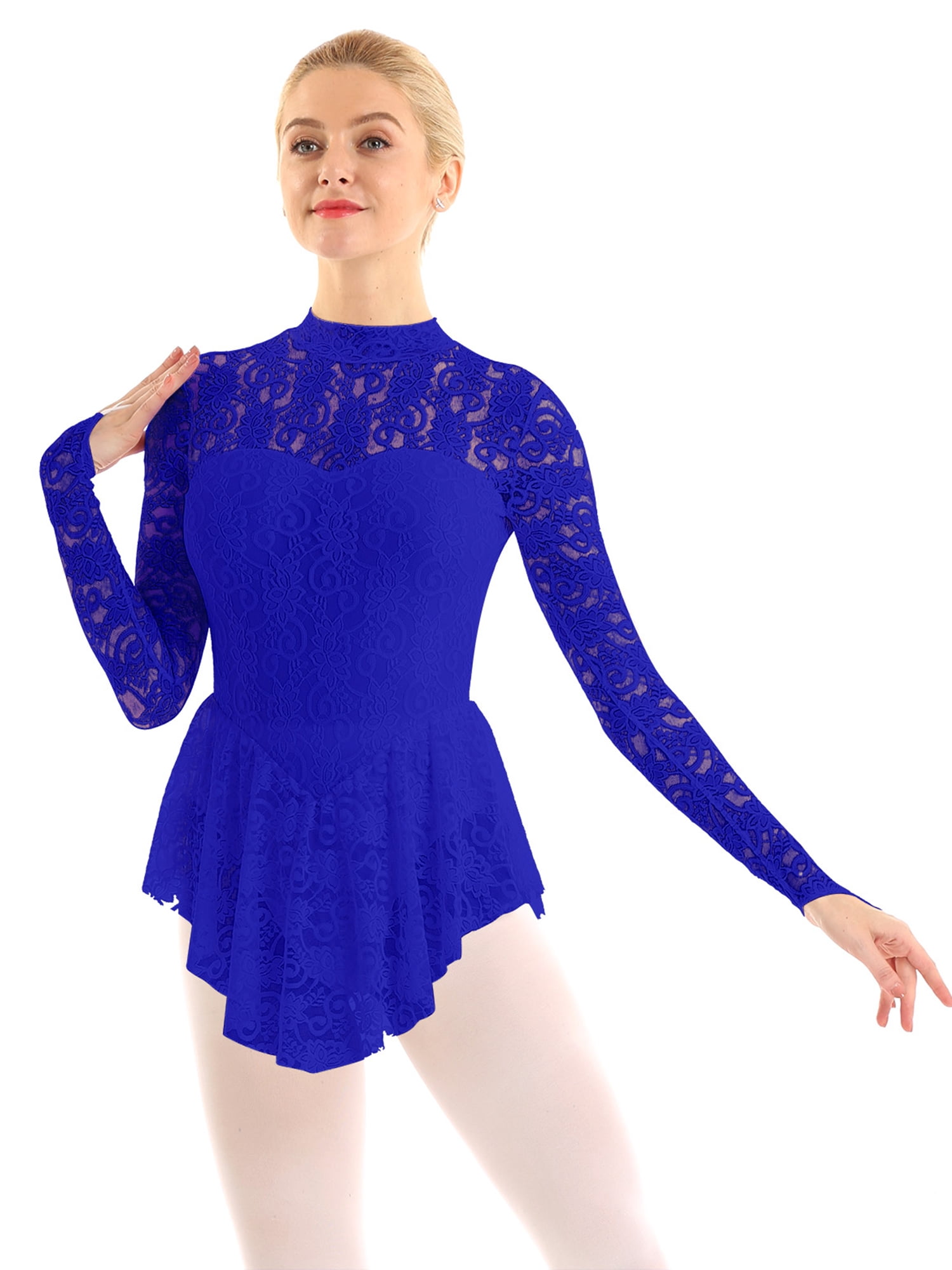 Kaerm Women Floral Lace Ballet Dance Dress Fingerpoint Sleeves Figure ...