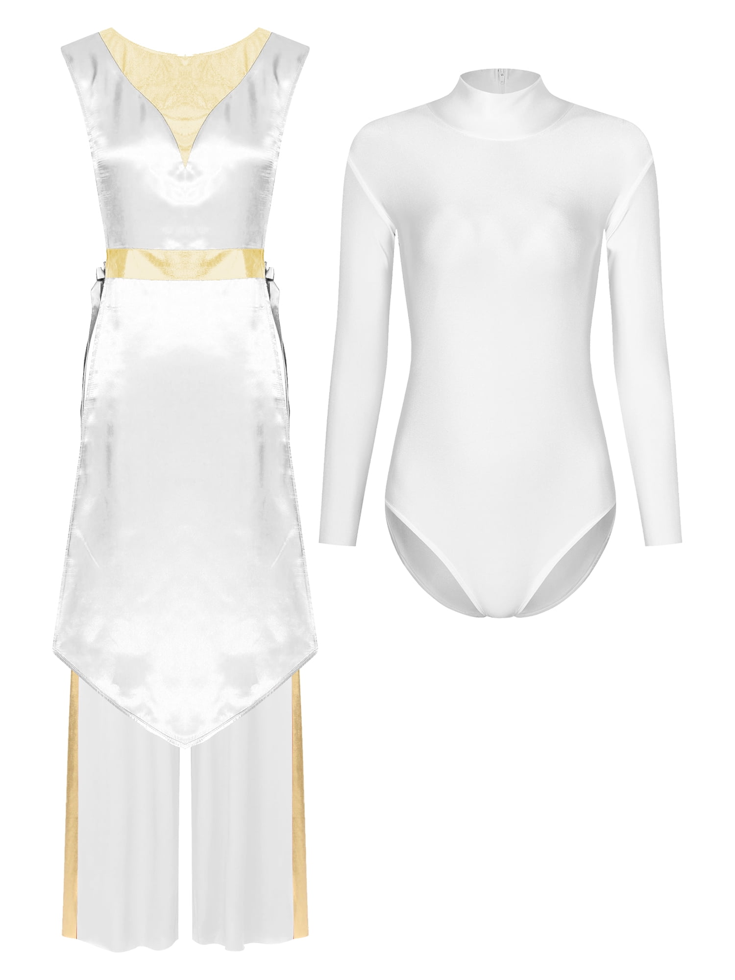 Kaerm Women Liturgical Worship Dance Outfit Top Metallic Split Lace-Up ...