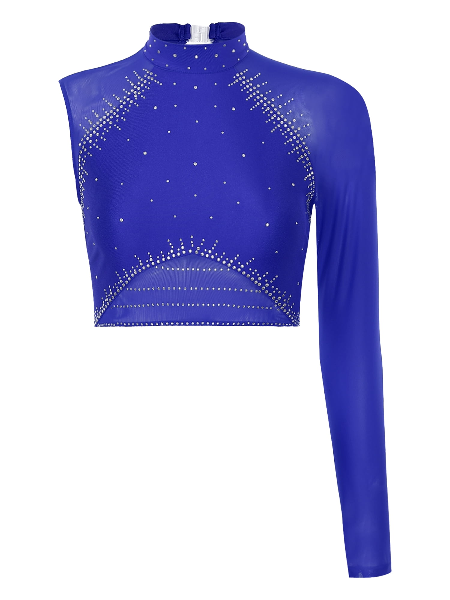 Kaerm Women Long Sleeve Performance Crop Top Shiny Rhinestones Figure ...