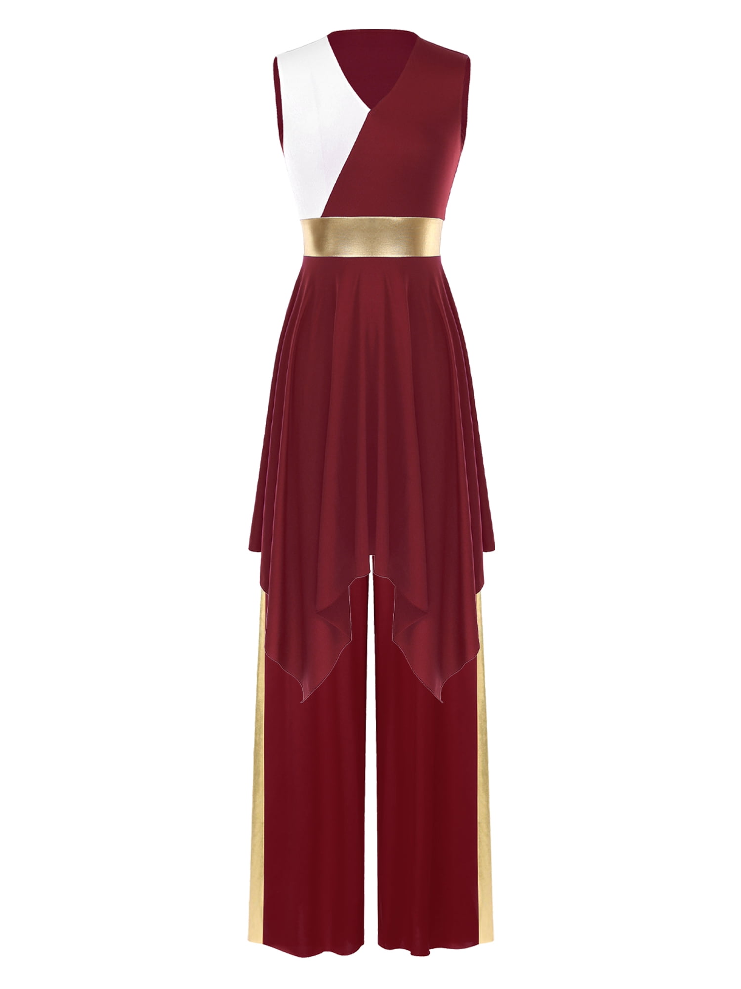 Kaerm Women Praise Dance Outfit Color Block Asymmetric Overlay Dress ...