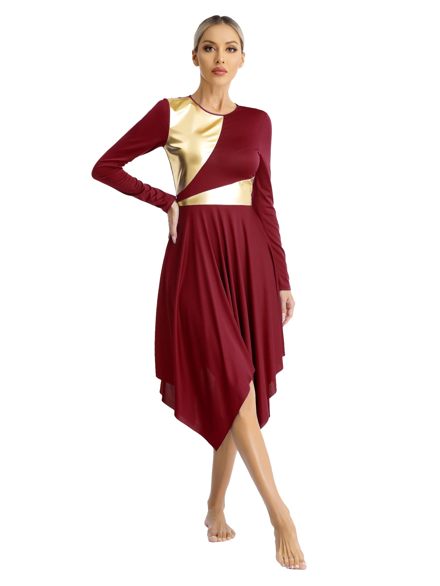 Kaerm Women Praise Dance Outfit Metallic Color Block Worship Dance ...