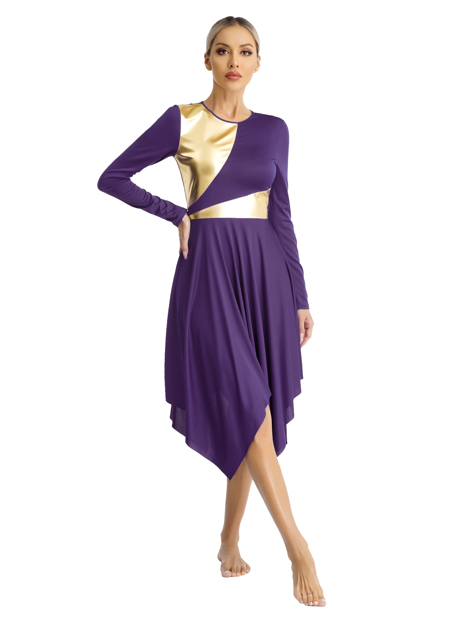 Kaerm Women Praise Dance Outfit Metallic Color Block Worship Dance ...