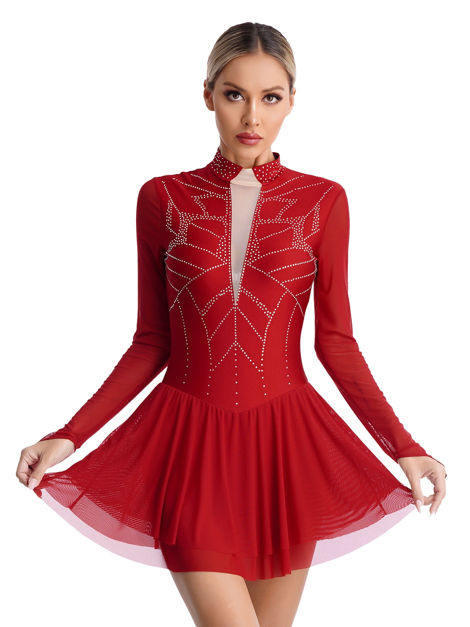 Kaerm Women's Figure Skating Dress Shiny Roller Ice Skating Dance Dress ...