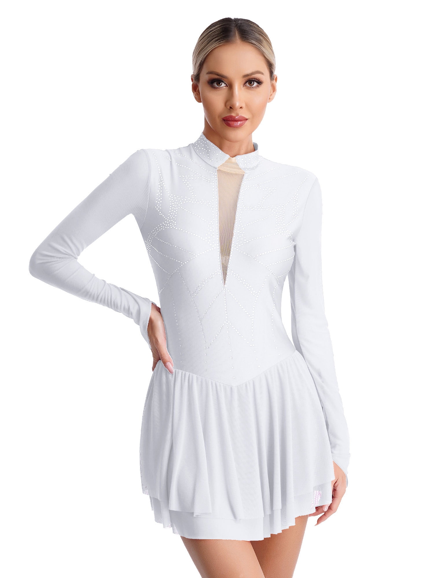 Kaerm Women's Figure Skating Dress Shiny Roller Ice Skating Dance Dress ...