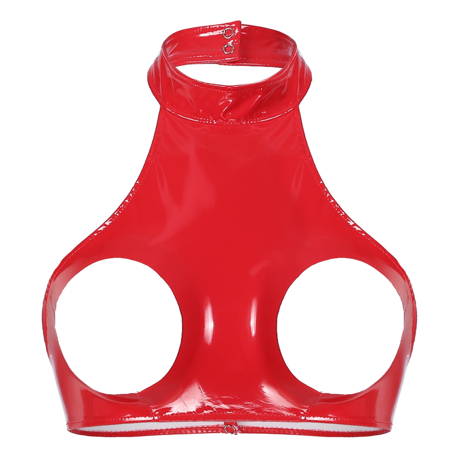 Kaerm Women's PVC Leather Mini Bra Top Clubwear Hollow Out Latex ...