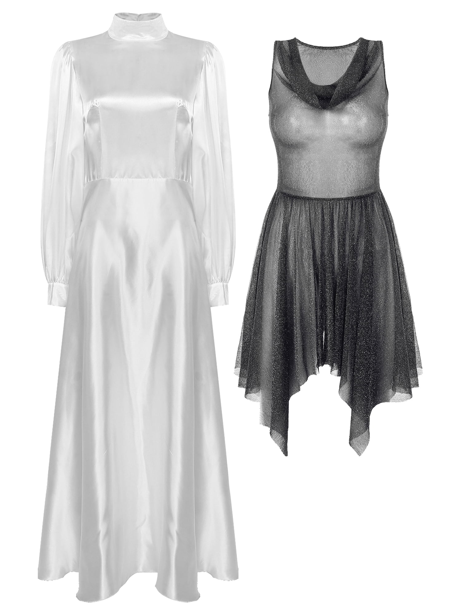 Kaerm Women's Praise Dance Outfit Long Sleeve Maxi Dress with See-through Irregular Worship ...