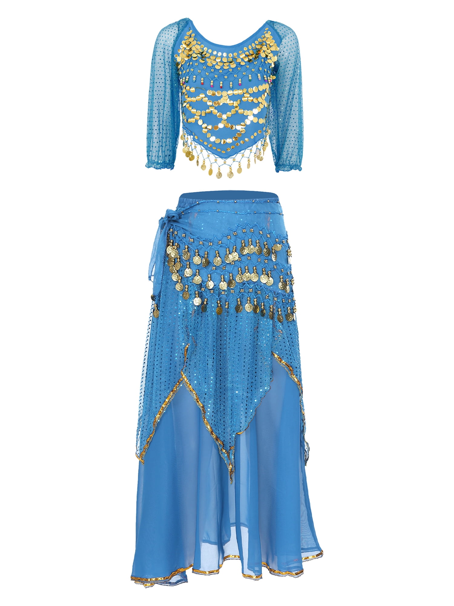 Kaerm Womens Belly Dance Outfit Sequined Long Sleeve Chiffon Tops with ...
