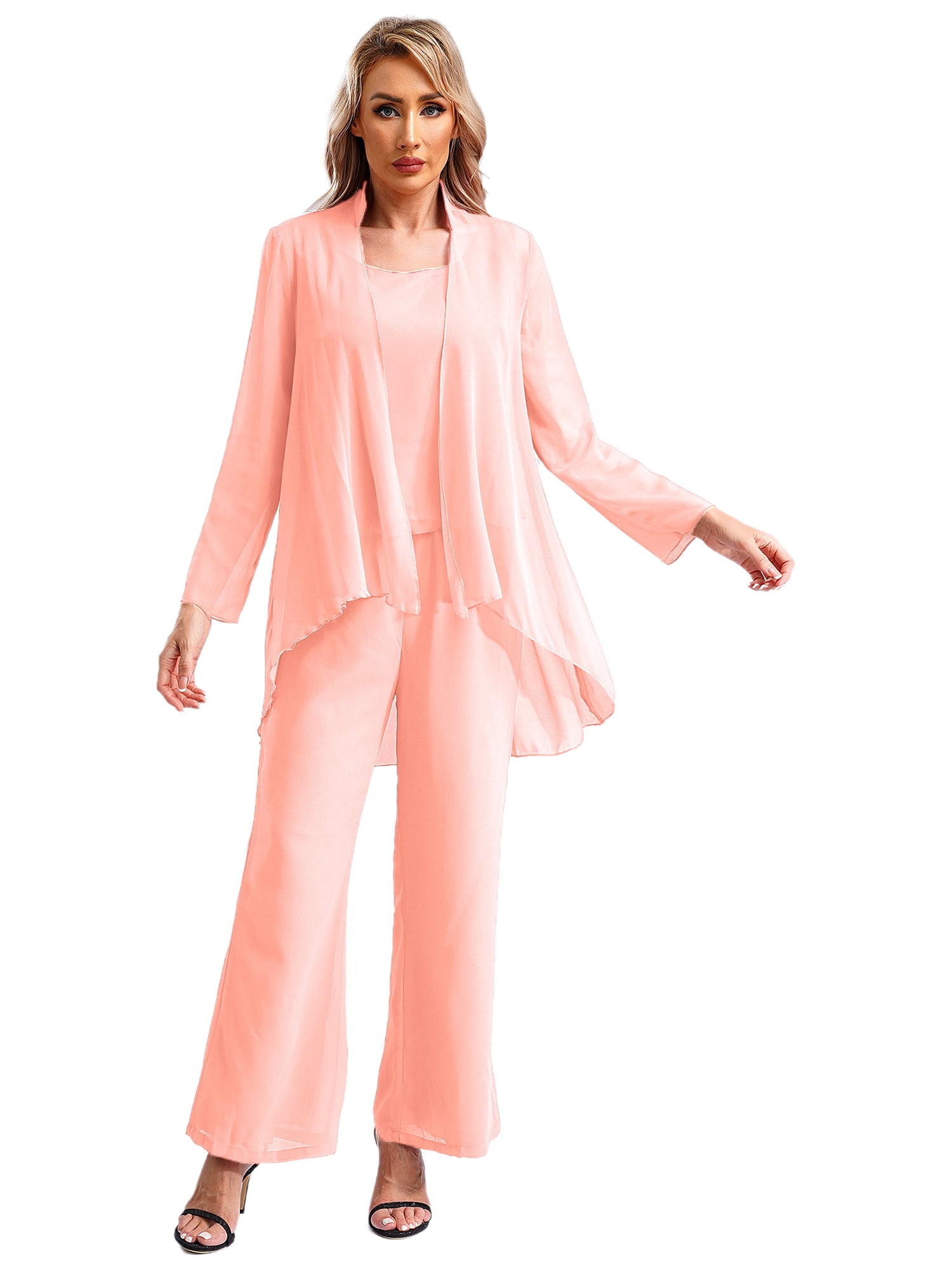 Kaerm Womens Chiffon 3 Piece Suits Mother of The Bride Pants Set Long ...