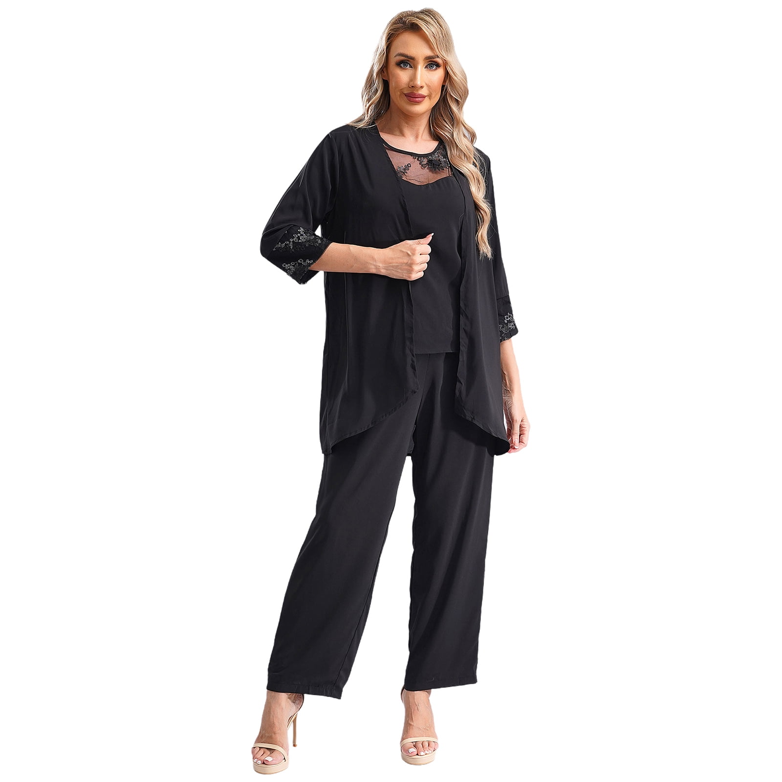 Kaerm Womens Chiffon Pant Suits 3 Piece Mother of The Bride Wedding ...