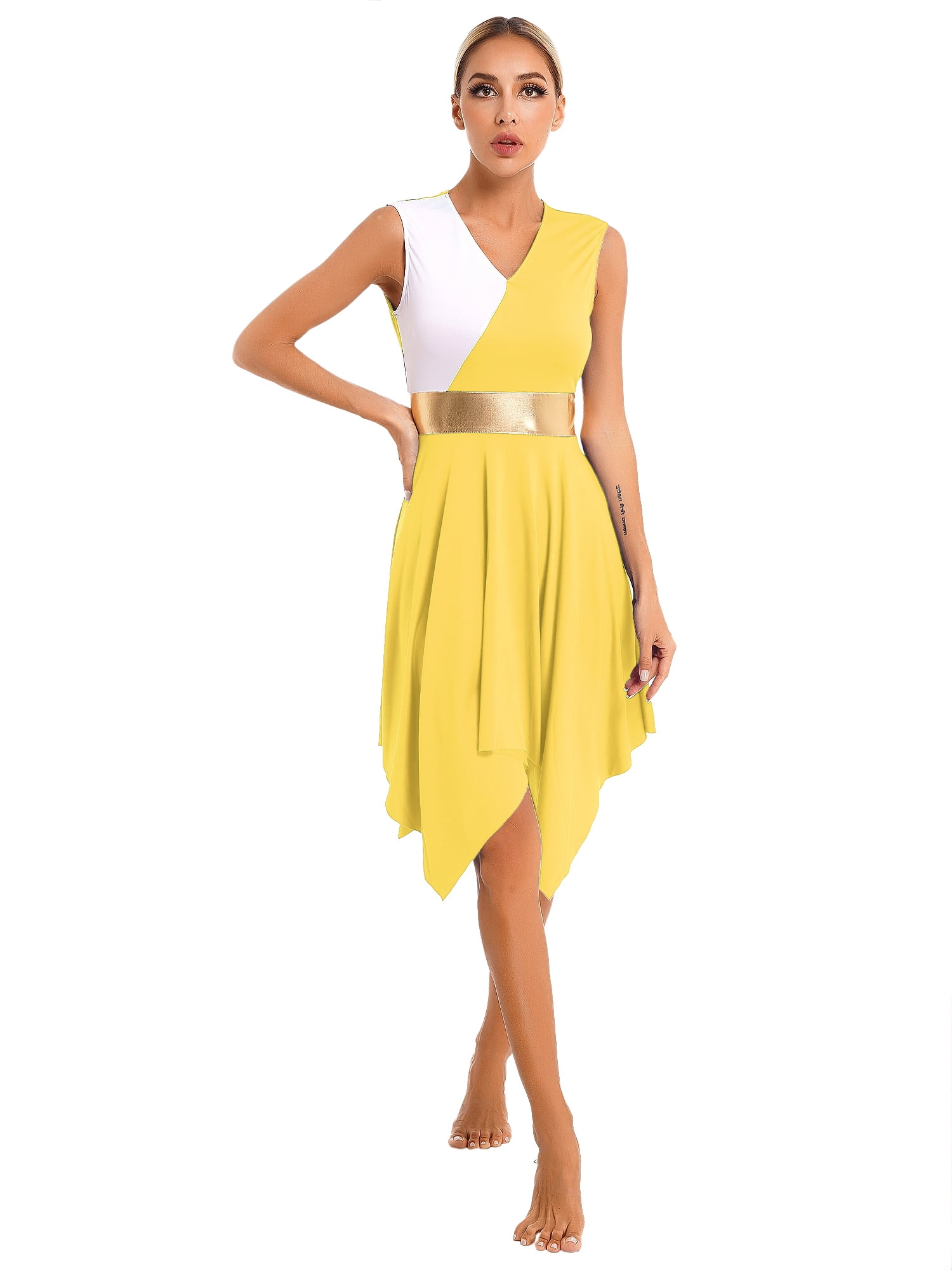 Kaerm Womens Color Block Praise Liturgical Dancewear Tunic Sleeveless Irregular Hem Lyrical ...