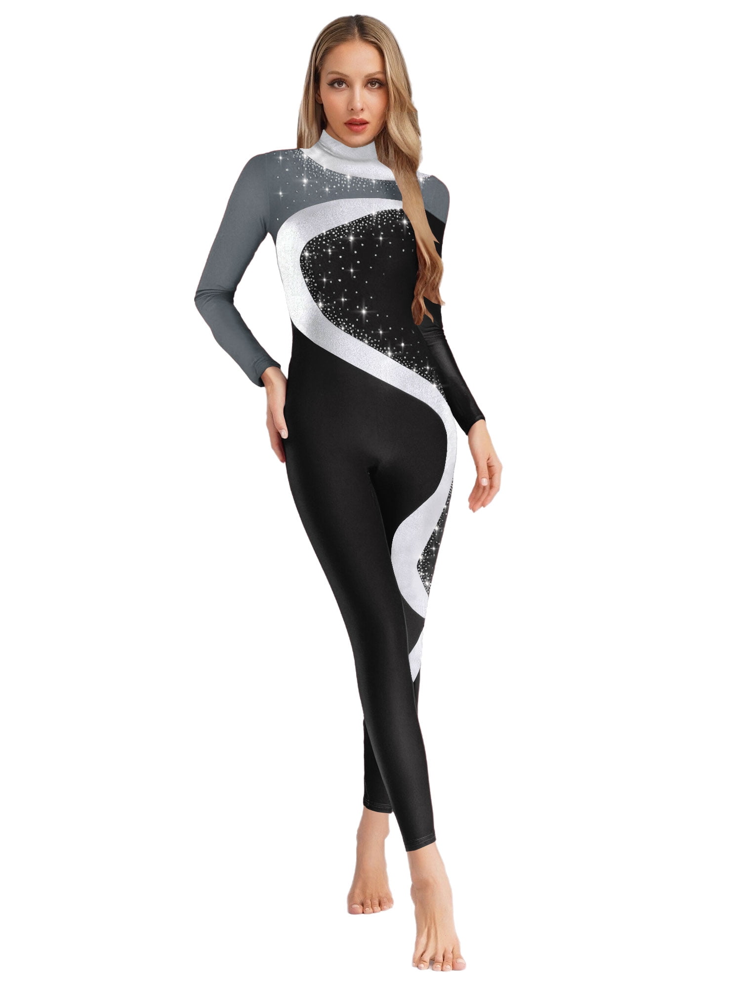 Kaerm Womens Mock Neck Figure Ice Skating Jumpsuit Gymnastic Dance ...
