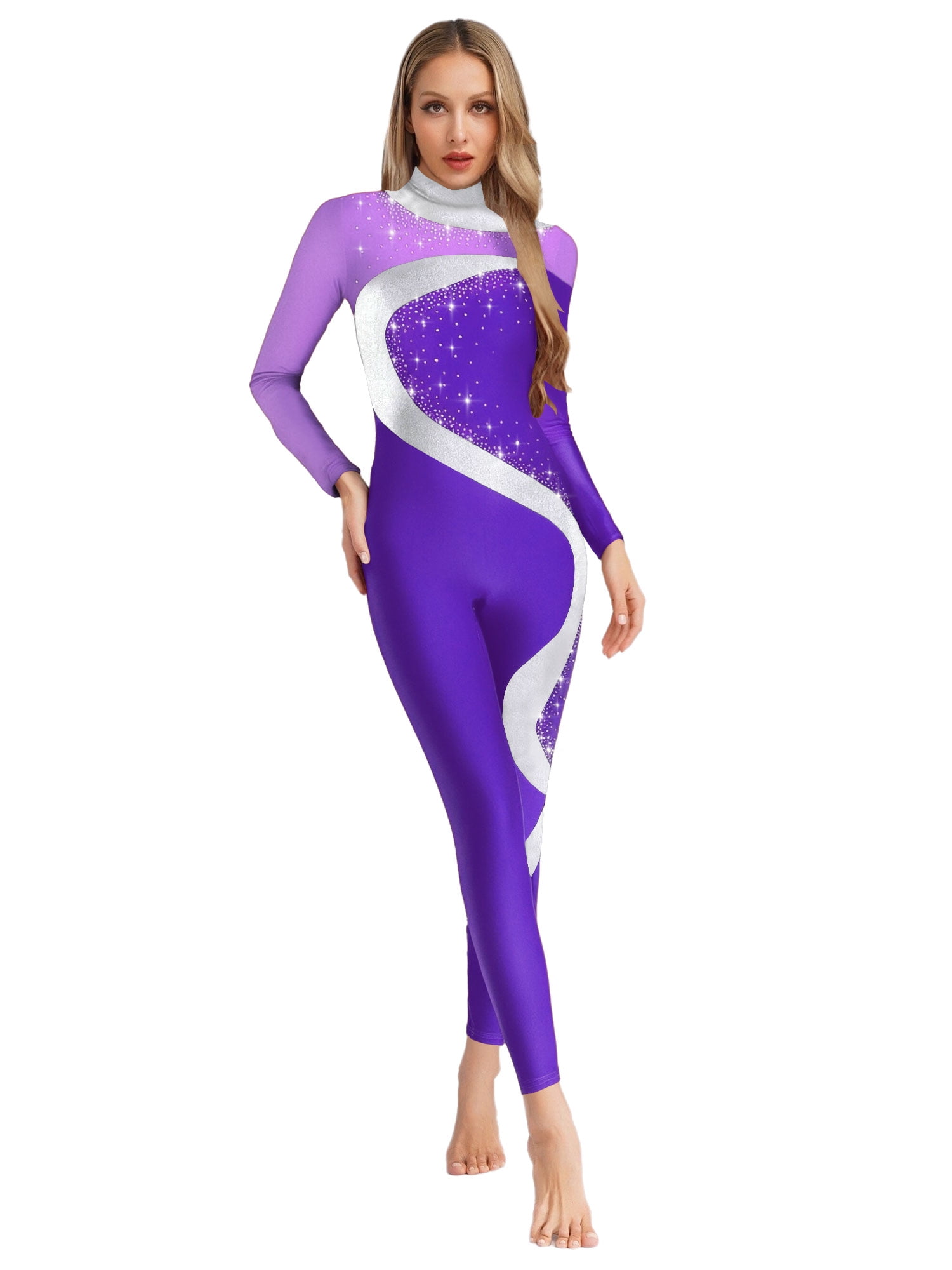 Kaerm Womens Mock Neck Figure Ice Skating Jumpsuit Gymnastic Dance ...