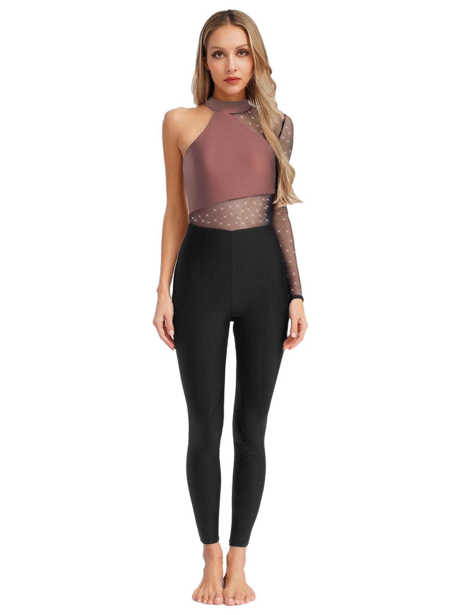 Kaerm Womens One Shoulder Unitard Shiny One Piece Jumpsuit Catsuit ...