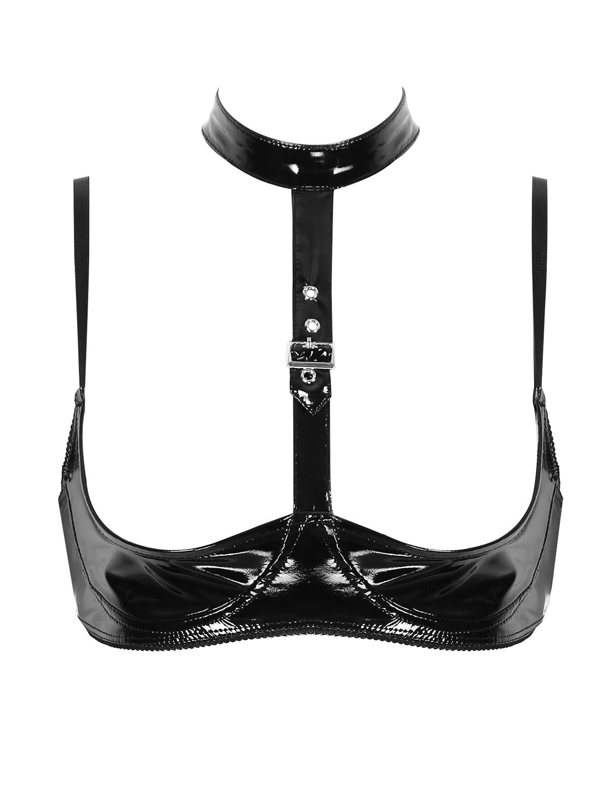 Kaerm Womens Wet Look Patent Leather Lingerie 1 4 Cup Unlined Shelf Bra
