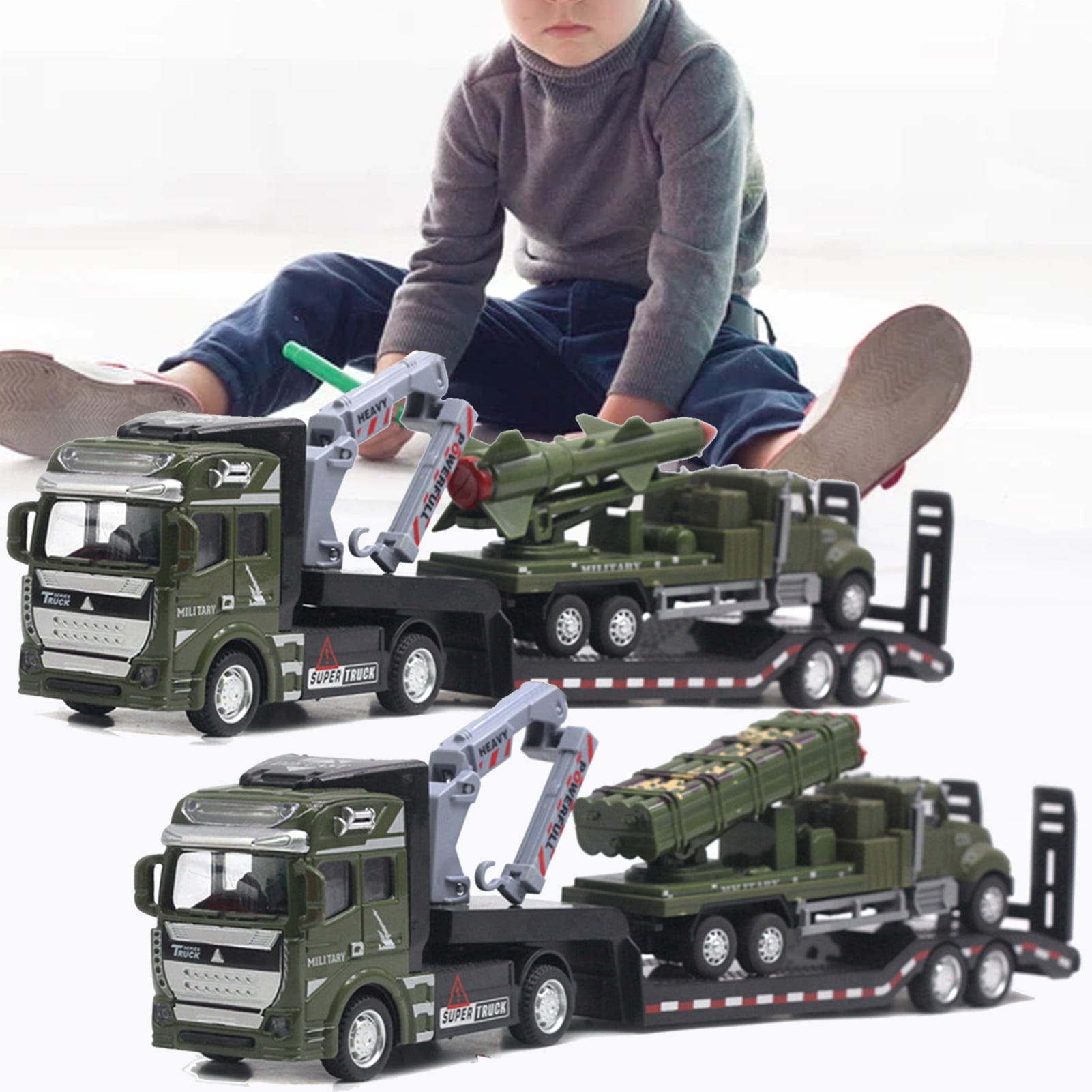 Kaesi 1/50 Scale Army Trailer Model Figure Educational Pull-back ...