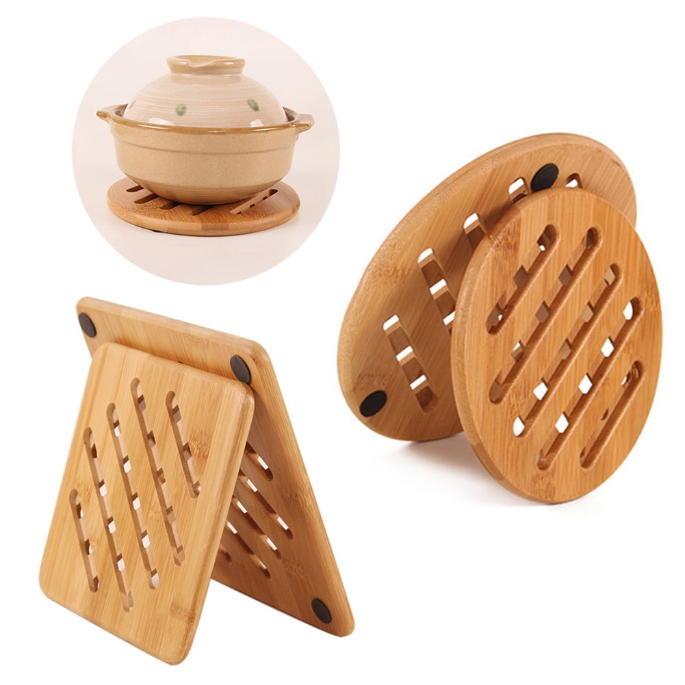 Kaesi Bamboo Trivet Non-Slip Heat Resistant Hot Pot Holder Table Dish ...