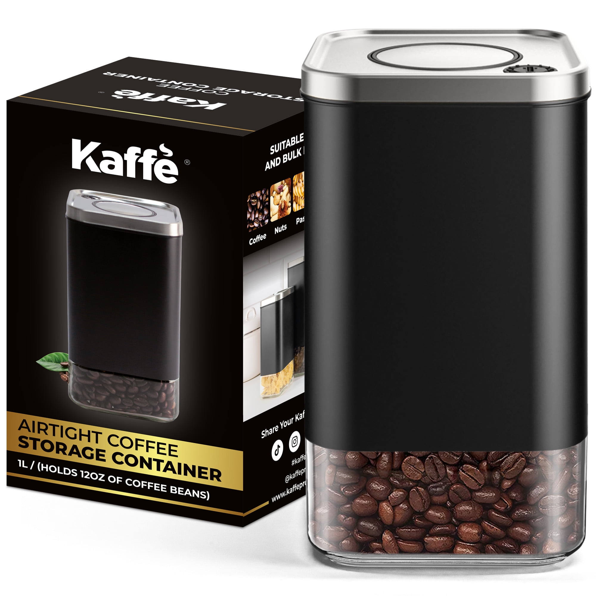Kaffe 12 oz Airtight Coffee Grounds Storage Keeper, Home Coffee ...