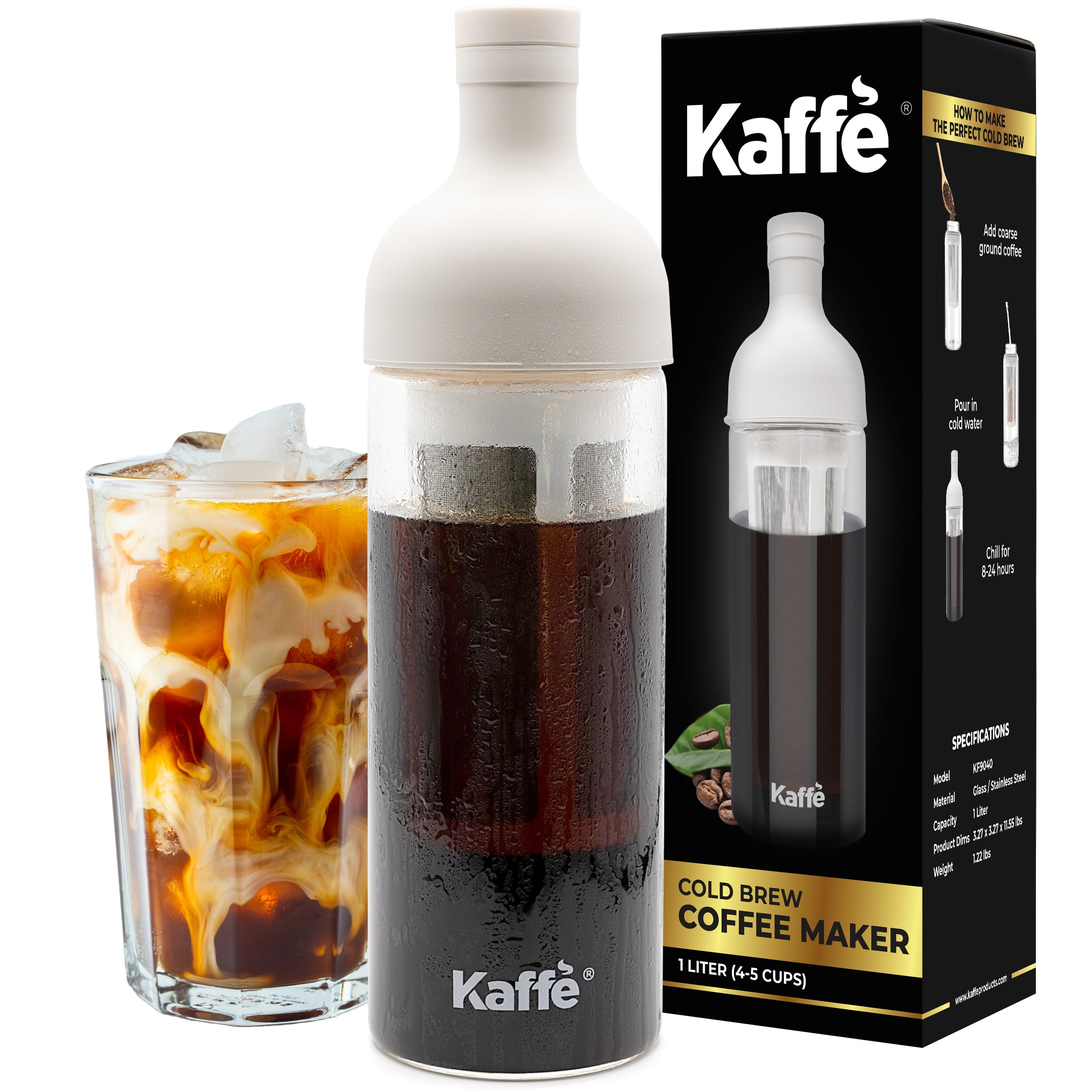 Kaffe 1L Cold Brew Coffee Maker, Glass Wine Bottle Style, Easy Clean ...