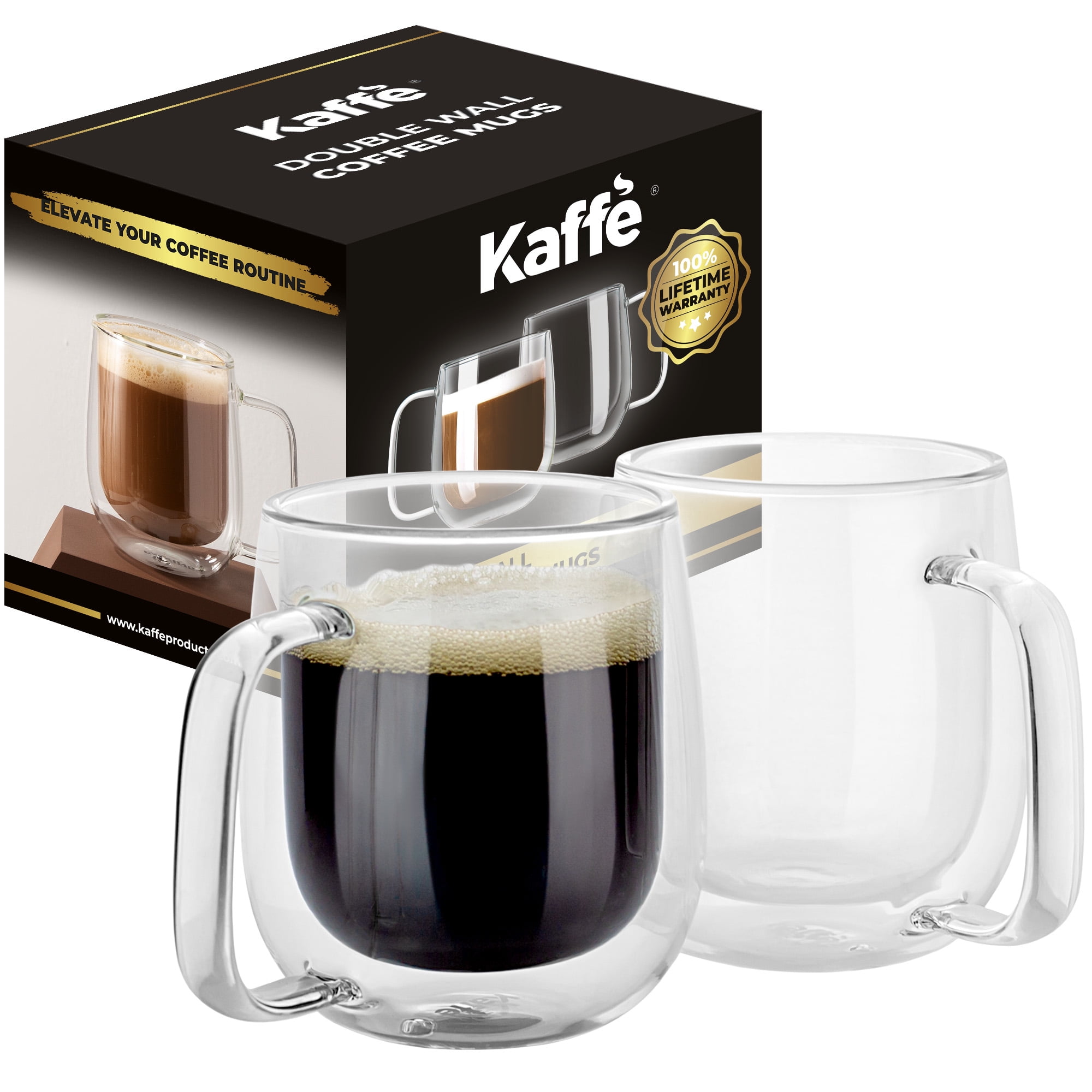 Kaffe KF4041 Double Wall Coffee Espresso Cups, 10oz, Set of 2 - Walmart.com