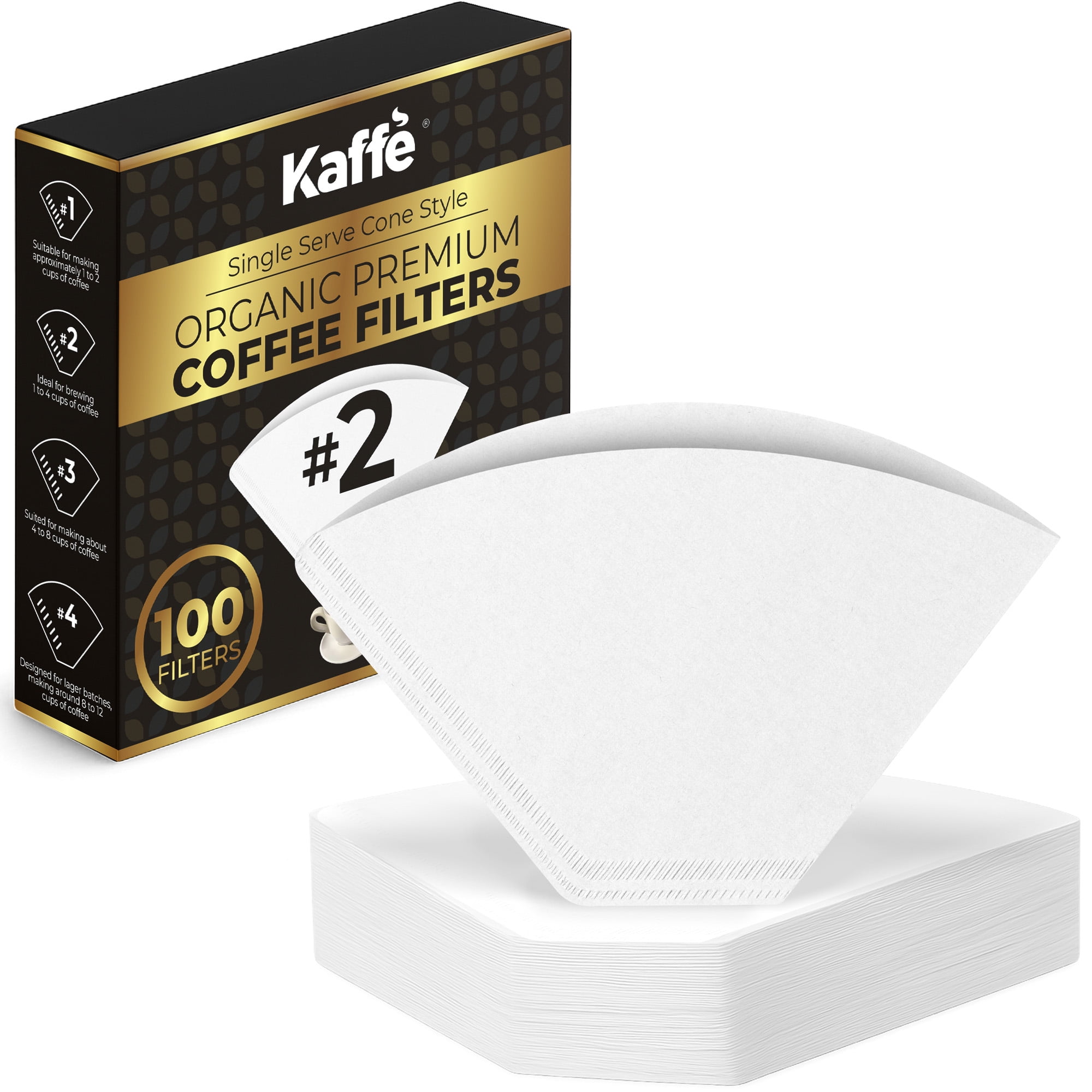 Kaffe Single Serve Cone Style Organic Coffee Filters 100 Count - White ...