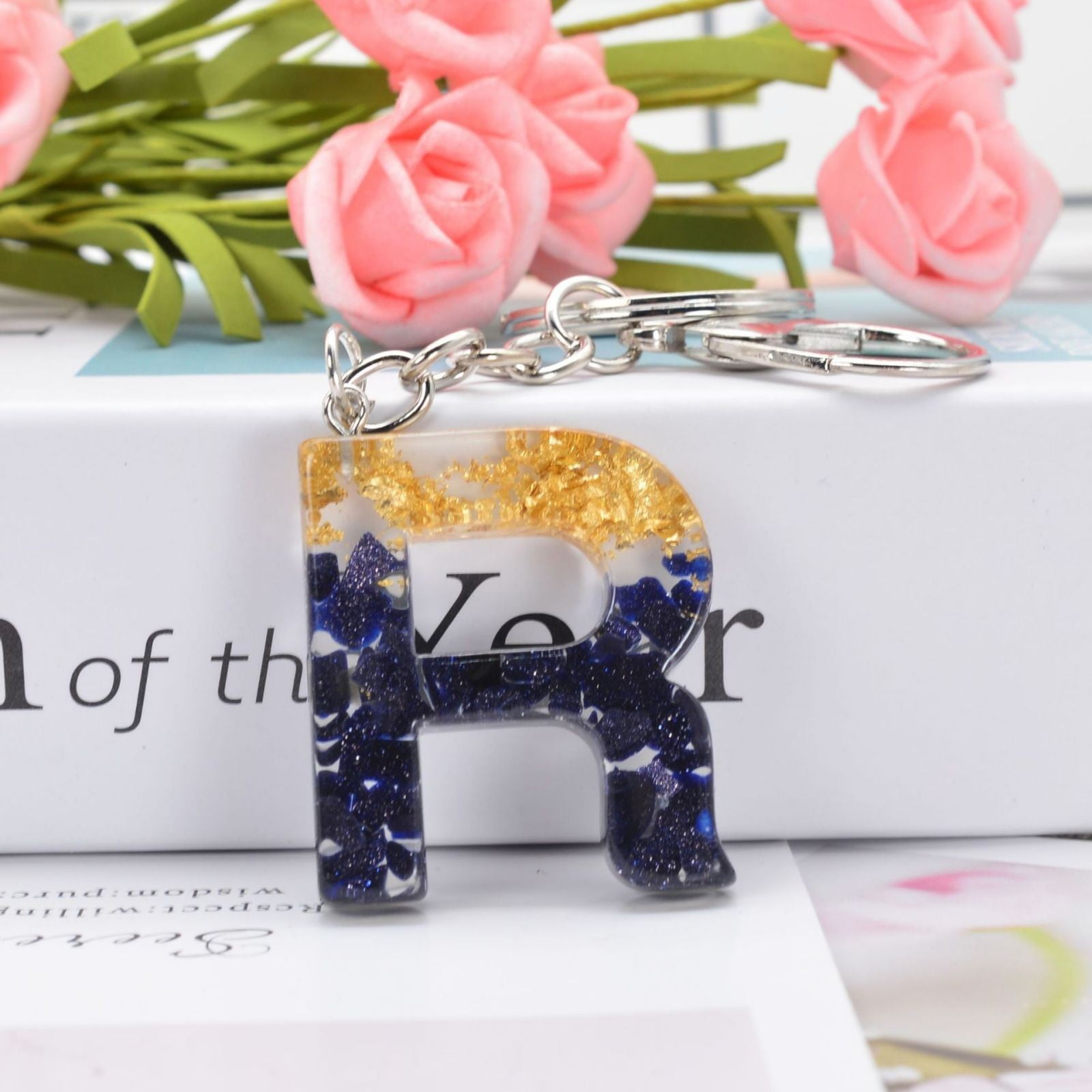 Kafsov Black Sparkling Key Chain with 26 English Crystal Gel Letters ...