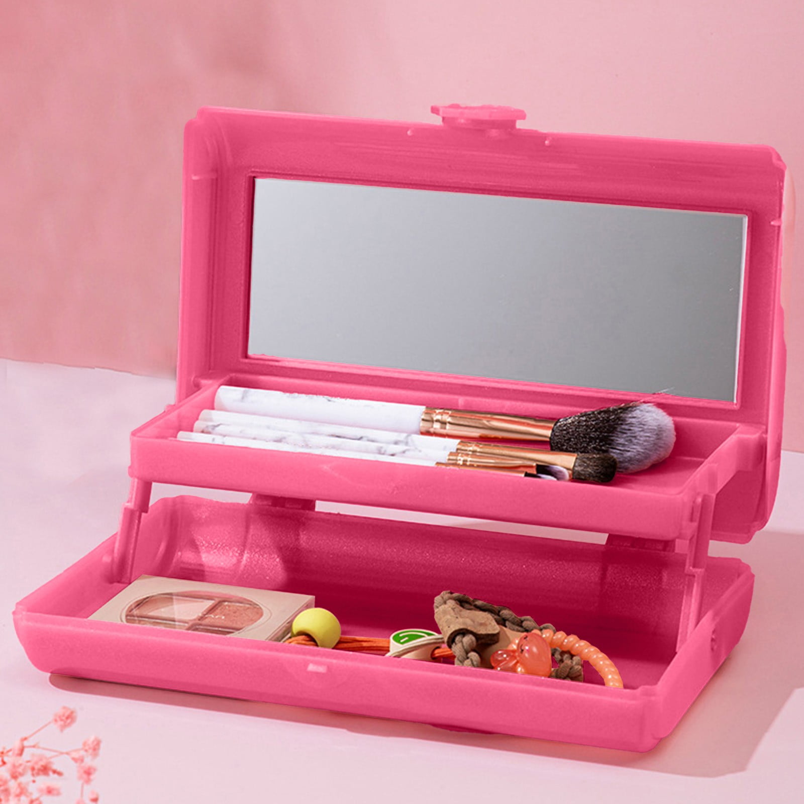 Kafsov Portable 2-Layer Makeup Box with Mirror, Compact Travel Cosmetic ...