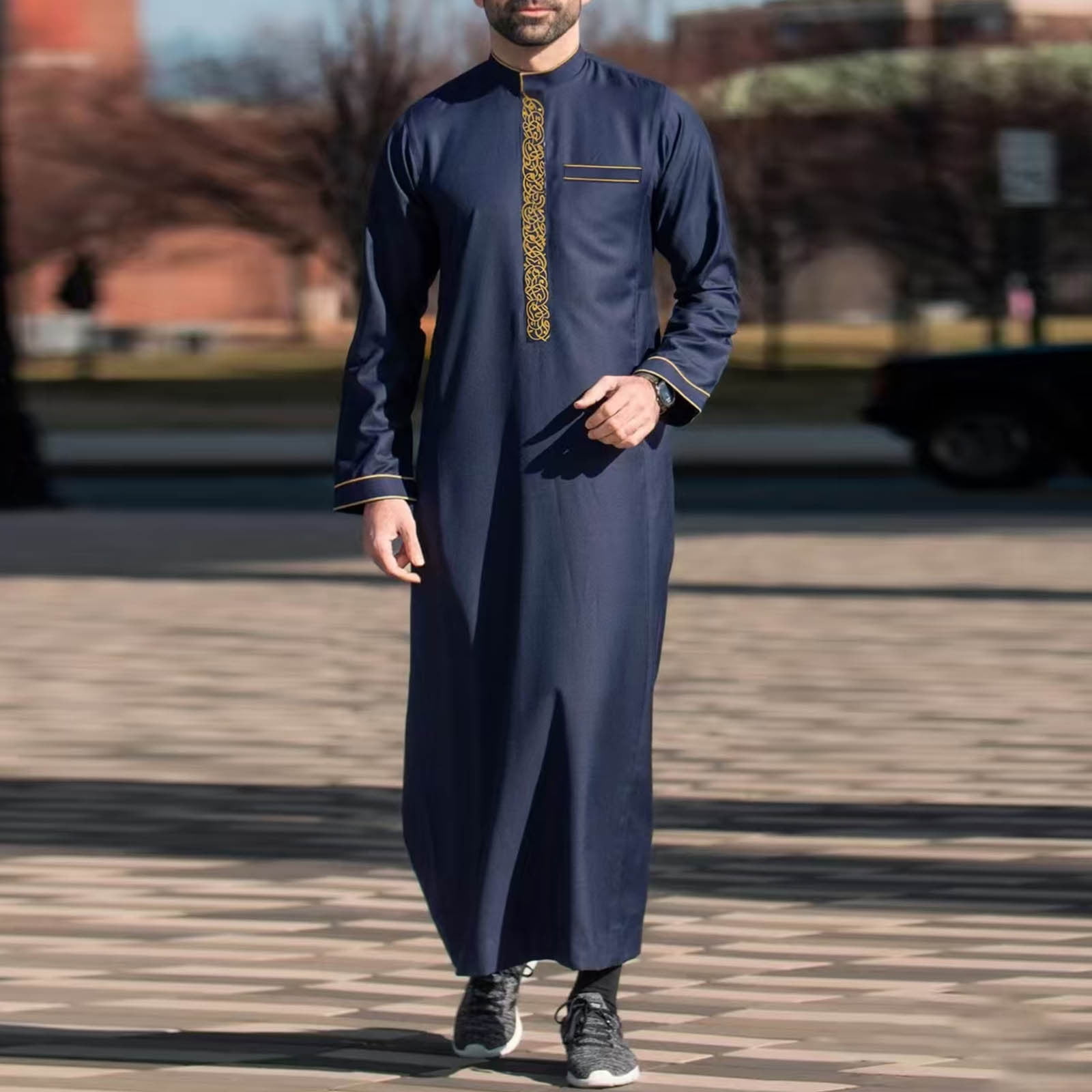 Kaftan Thobe for Men Long Sleeve Muslim Robes Button Down Long Gown ...