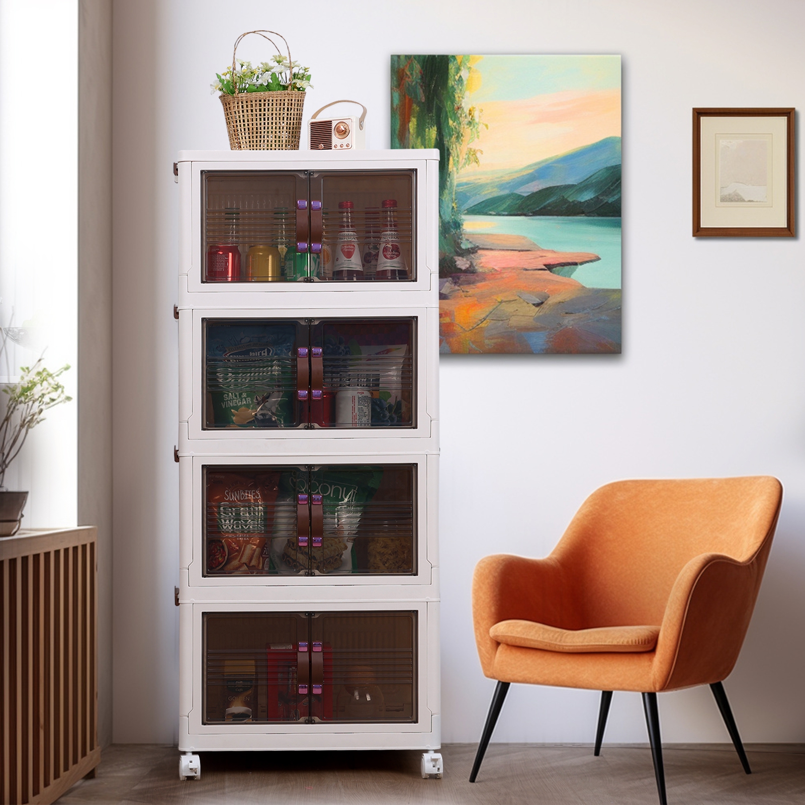 Kafvhsty 4-Layer Storage Cabinet with Wheels Foldable Stackable Plastic ...