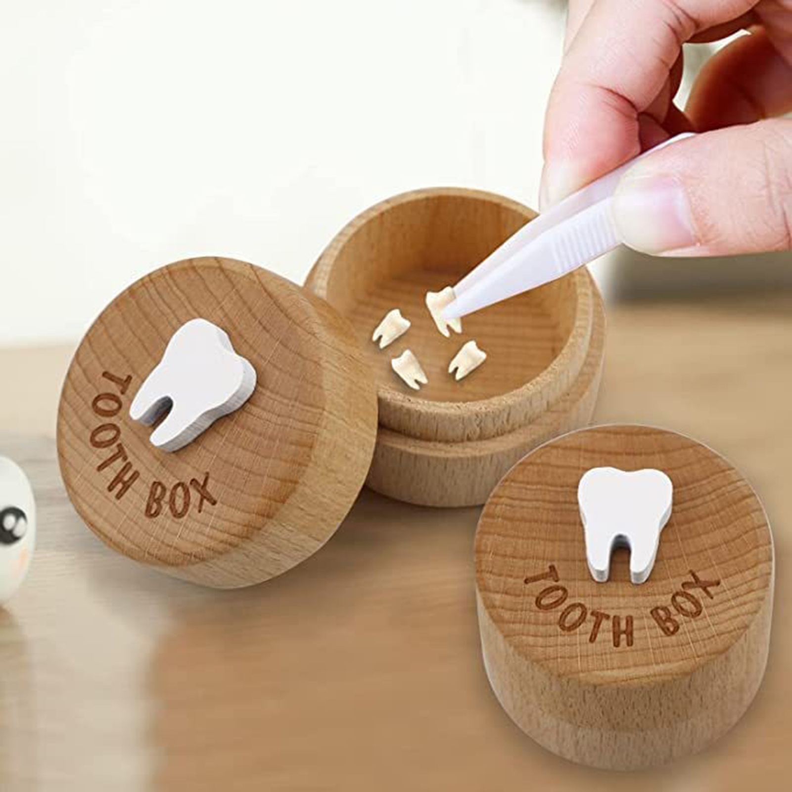 Kafvhsty Wood Baby Teeth Box, Round Small Heavy Duty Lost Tooth ...