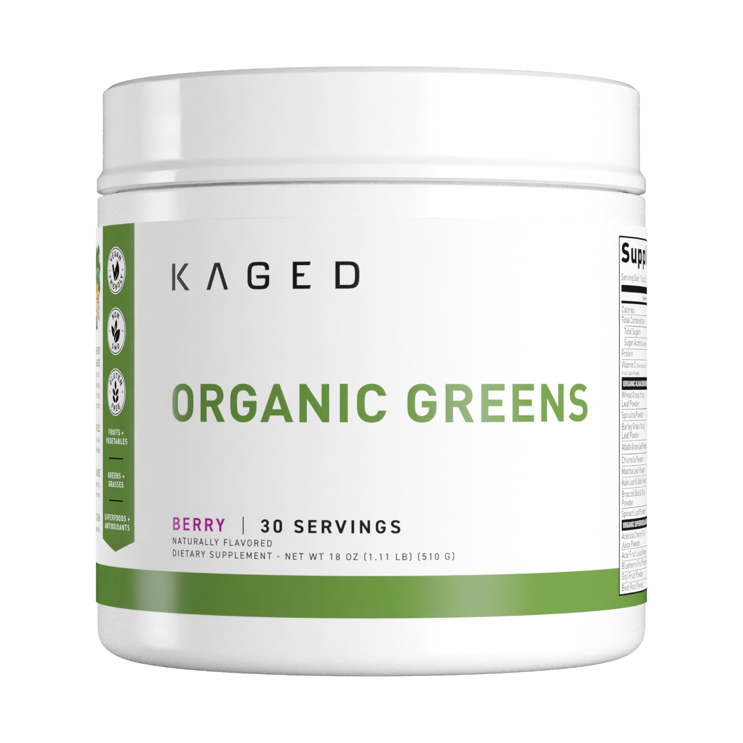 Kaged Organic Greens Superfood DEF29 Powder, Outlive100 Berry ...
