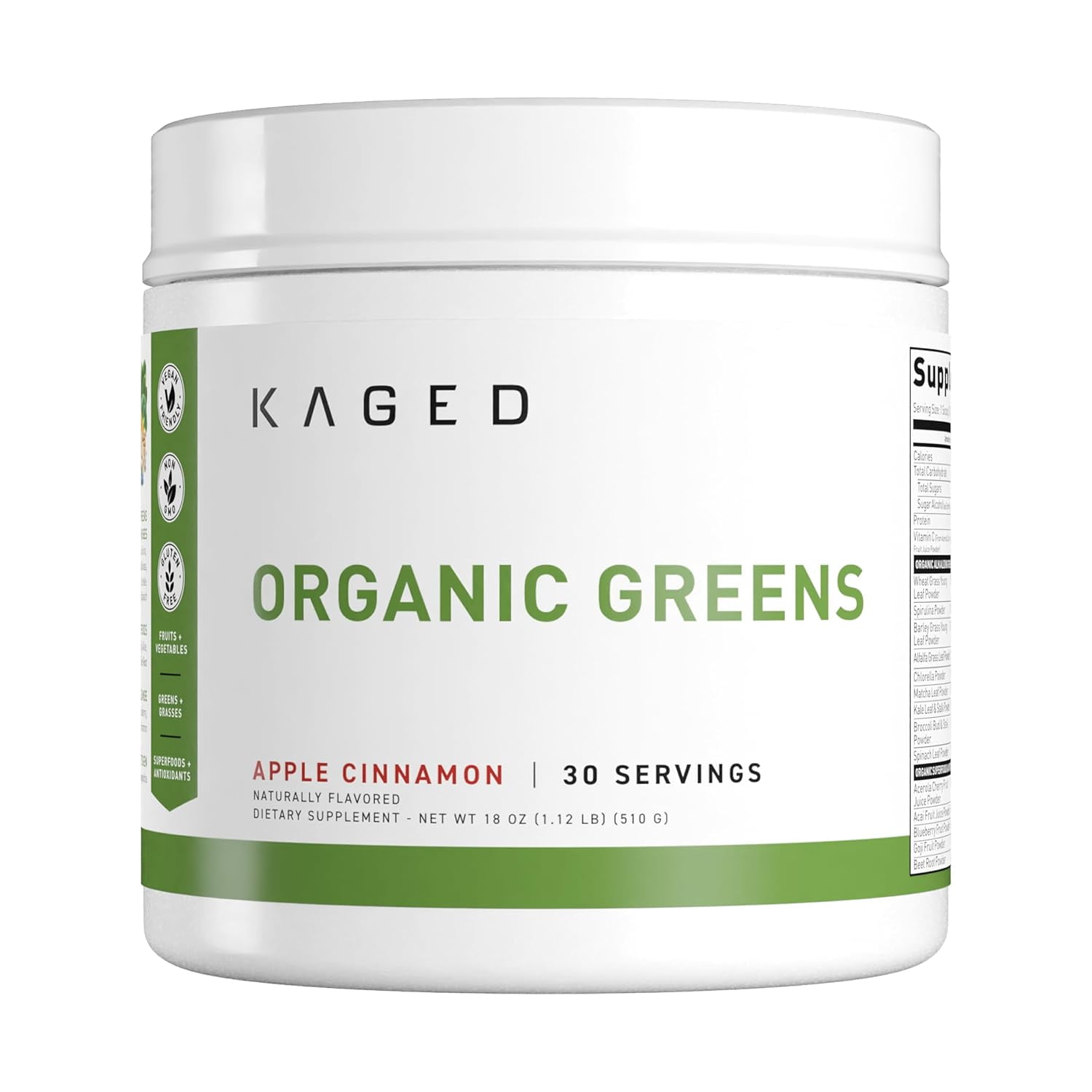 Kaged Organic Greens Superfood Powder, Outlive100 Apple Cinnamon ...